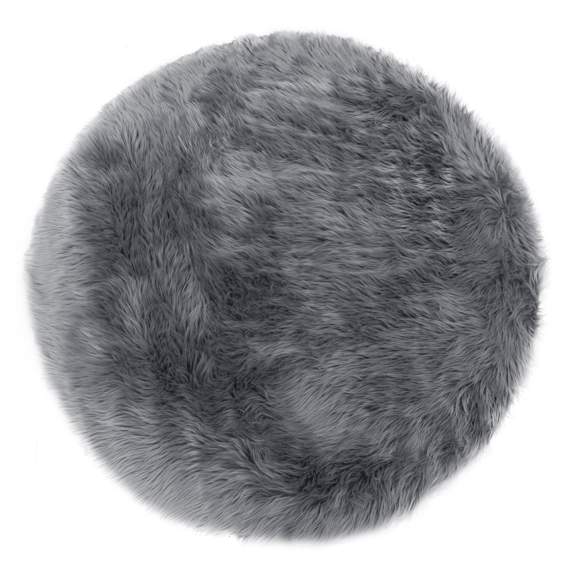 Alair Gray Round Faux Fur Fabric Shag Area Rug 4 Foot Wide 48 Inches ...