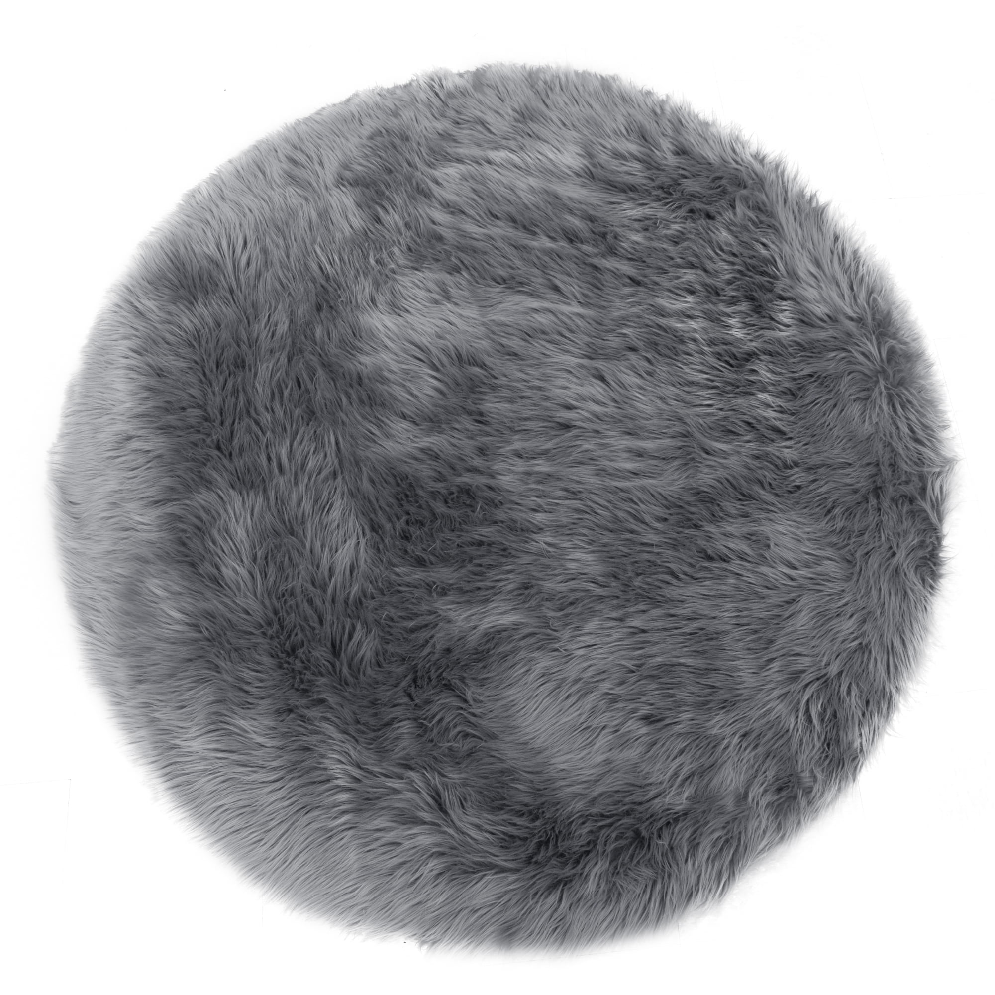 Alair Gray Round Faux Fur Fabric Shag Area Rug 5 Foot Wide 60 inches ...