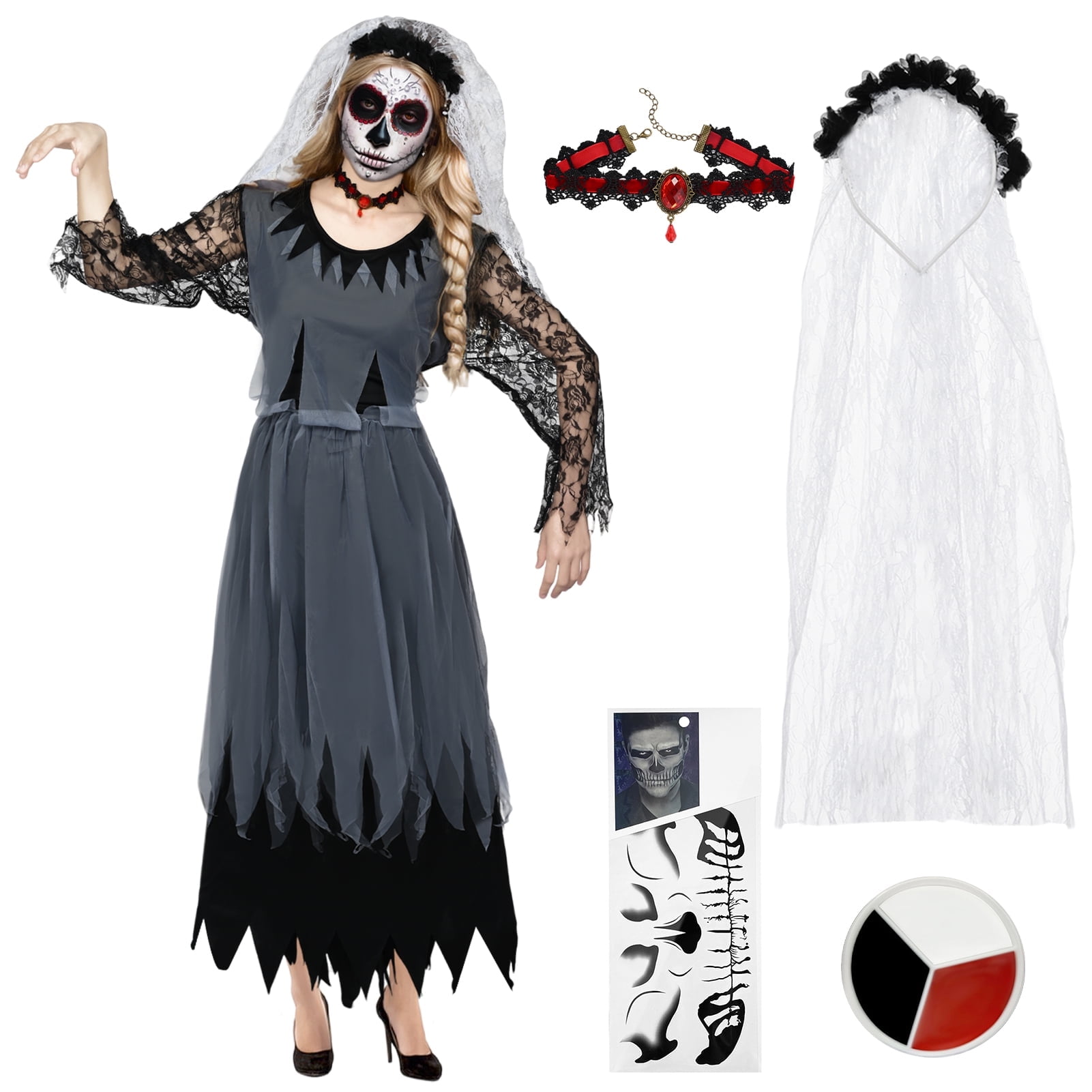 Alaiyaky Corpse Bride Costume Women Halloween Day of the Dead Zombie ...