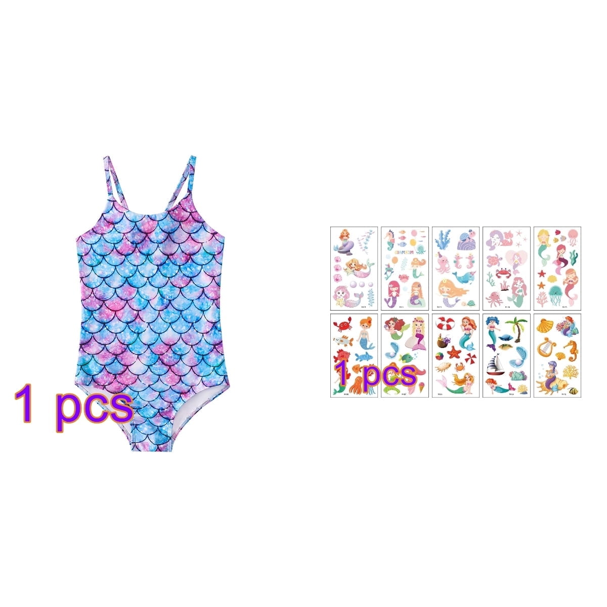 Alaiyaky Girls One Piece Swimsuit Mermaid Bathing Suit with Mermaid ...