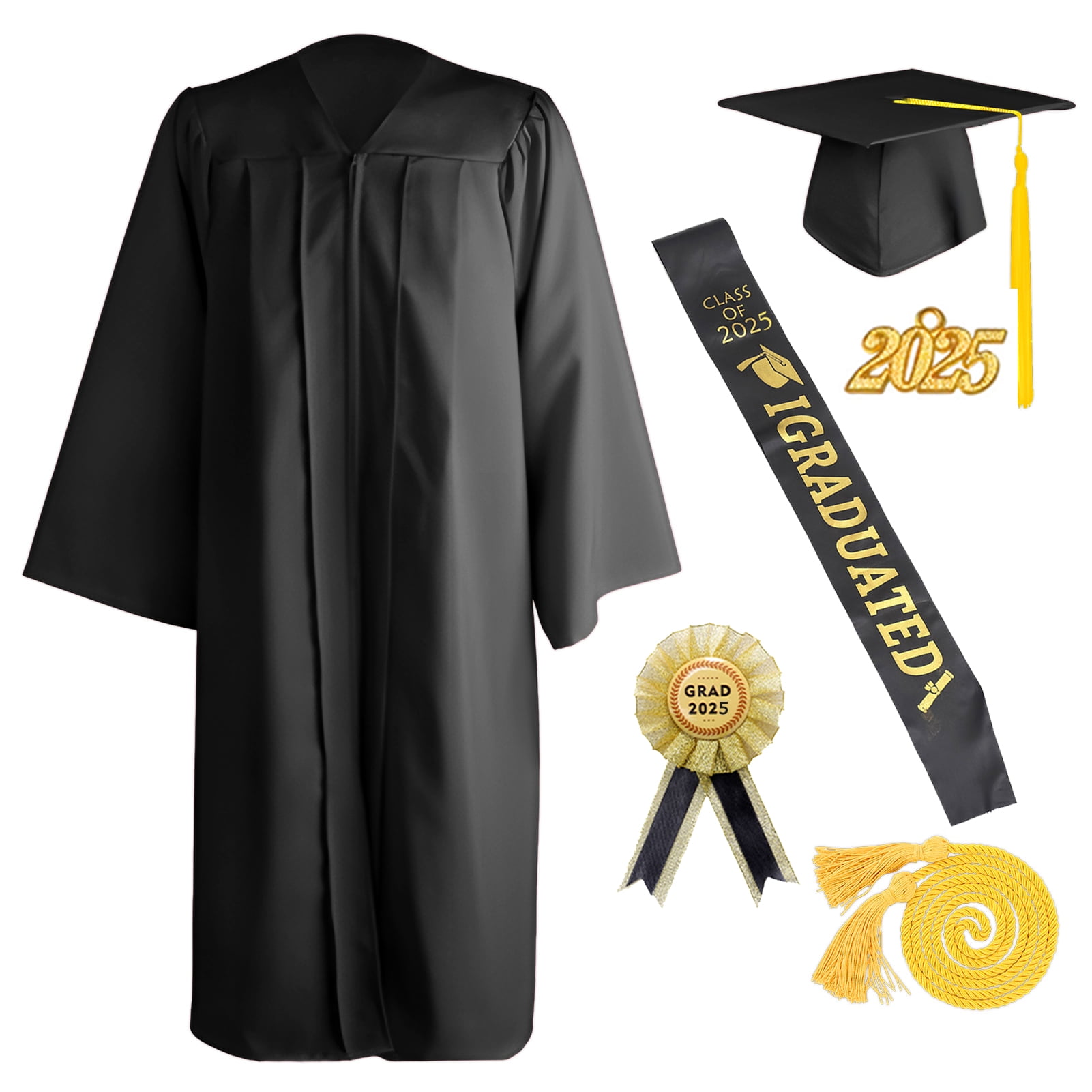 Alaiyaky Graduation Gown and Cap Set with 2025 Tassel, Honor Cord, Sash ...