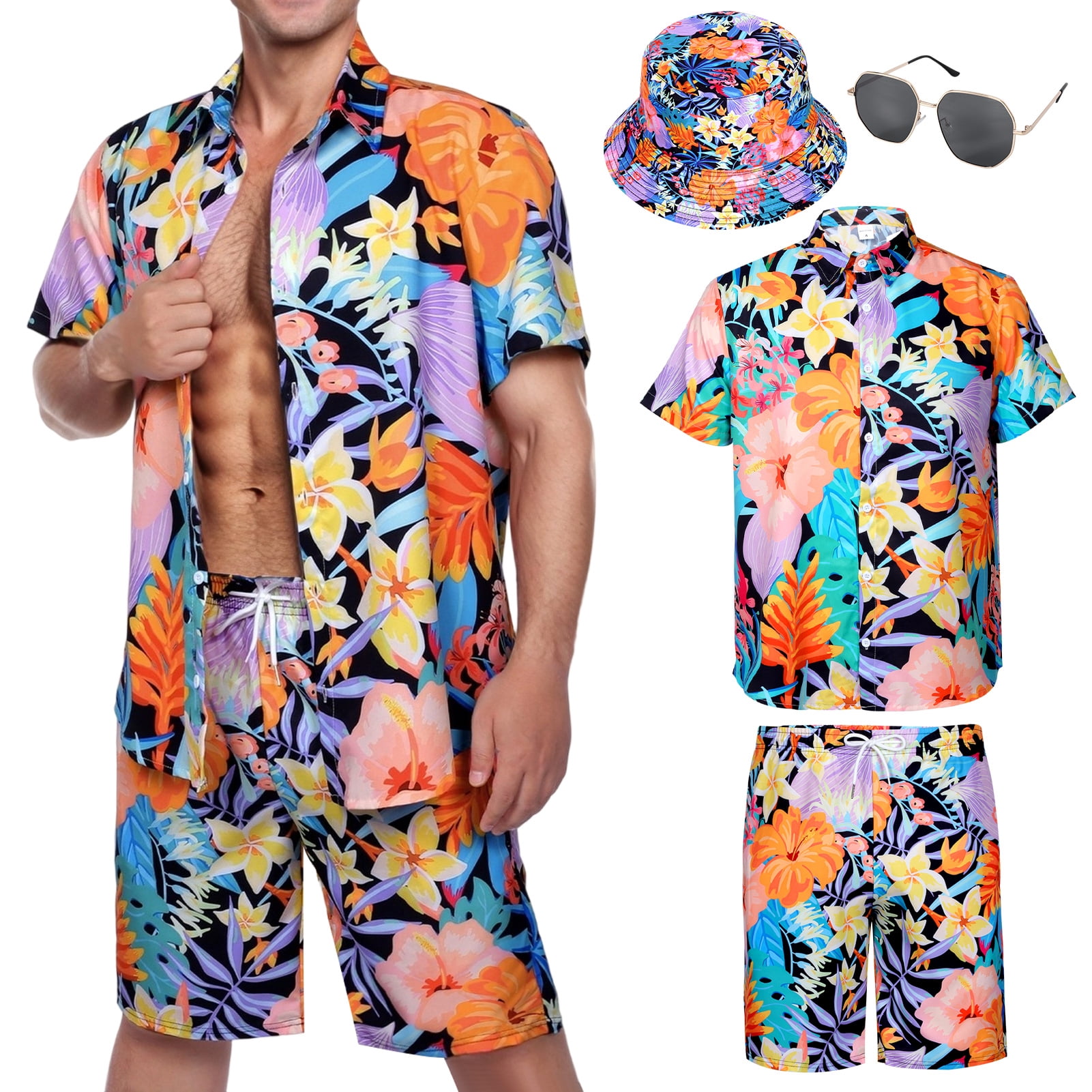 Alaiyaky Hawaiian Shirts for Men, Mens T Shirt and Short Bucket Hat ...