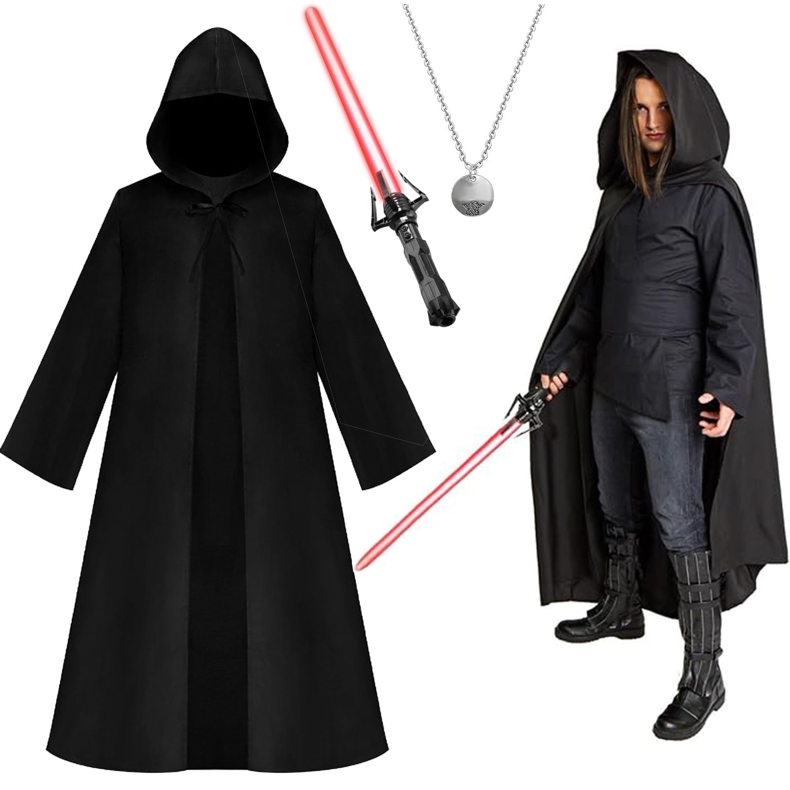 Alaiyaky Hooded Cloak Robe Jedi Adult, Jedi Costume Set with ...