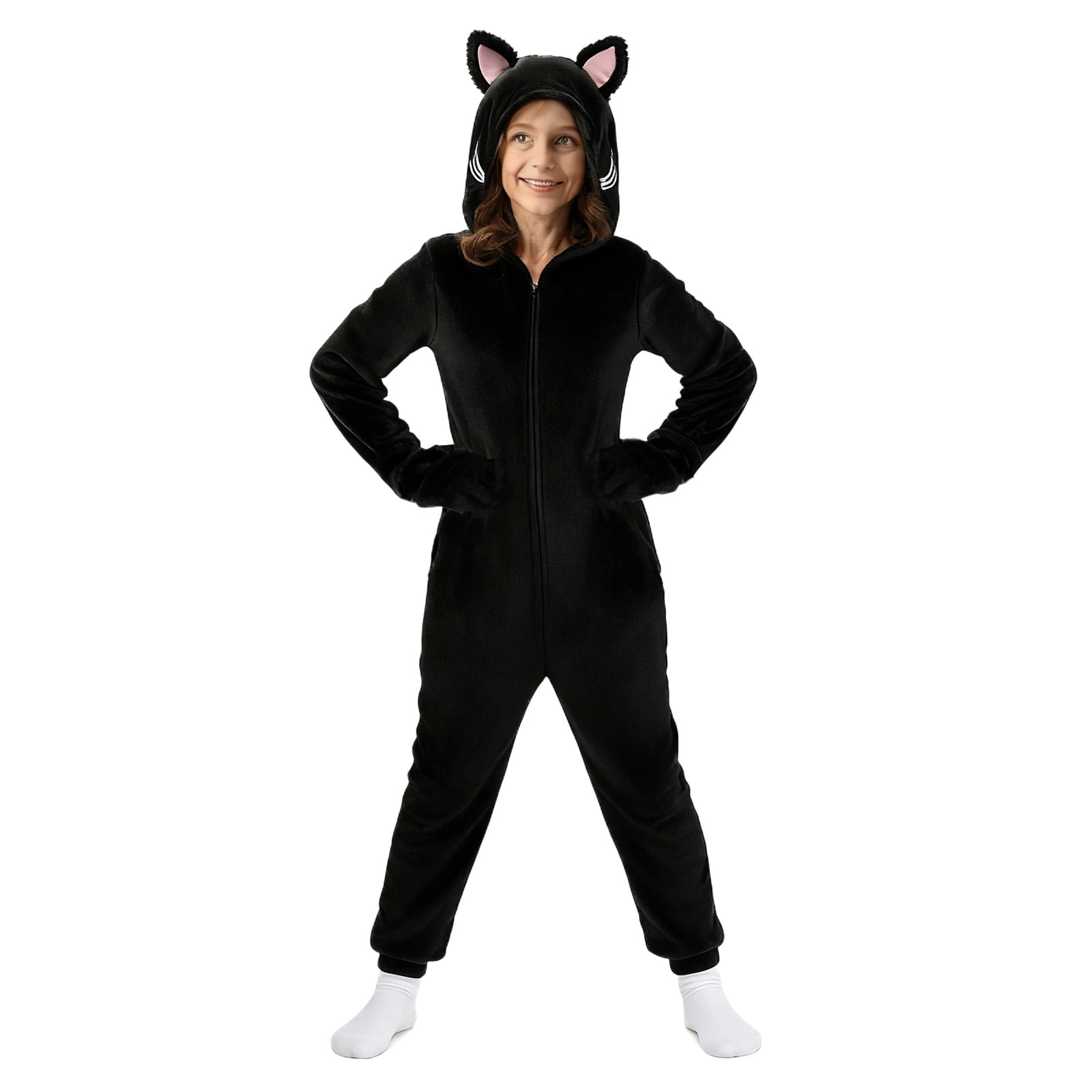 Alaiyaky Onesie Adult Black Cat Onesie Pajamas for Adults Halloween Cat ...