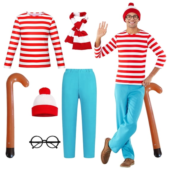 Alaiyaky Red and White Striped Costume Suit, Halloween Costumes Striped ...