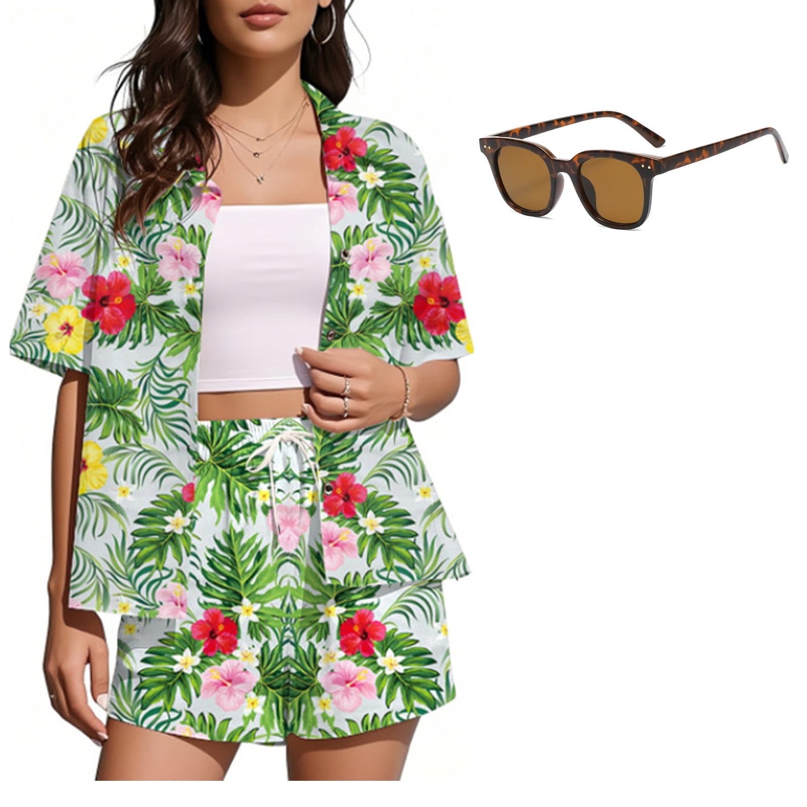 Alaiyaky Women's Floral Blouse Casual Button Down Short Sleeve Aloha ...