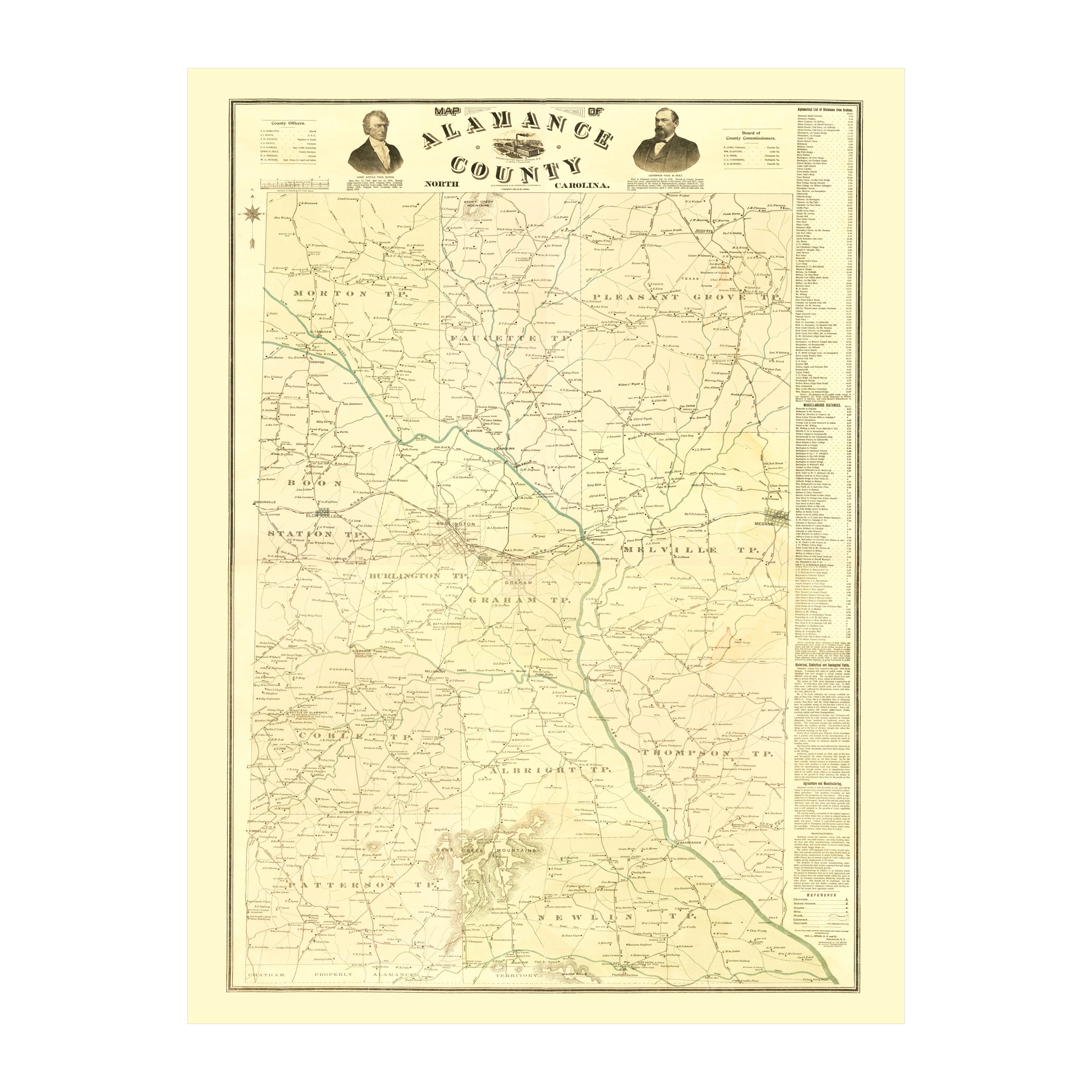 Alamance County North Carolina Art, 1893 Vintage Map of Alamance County ...