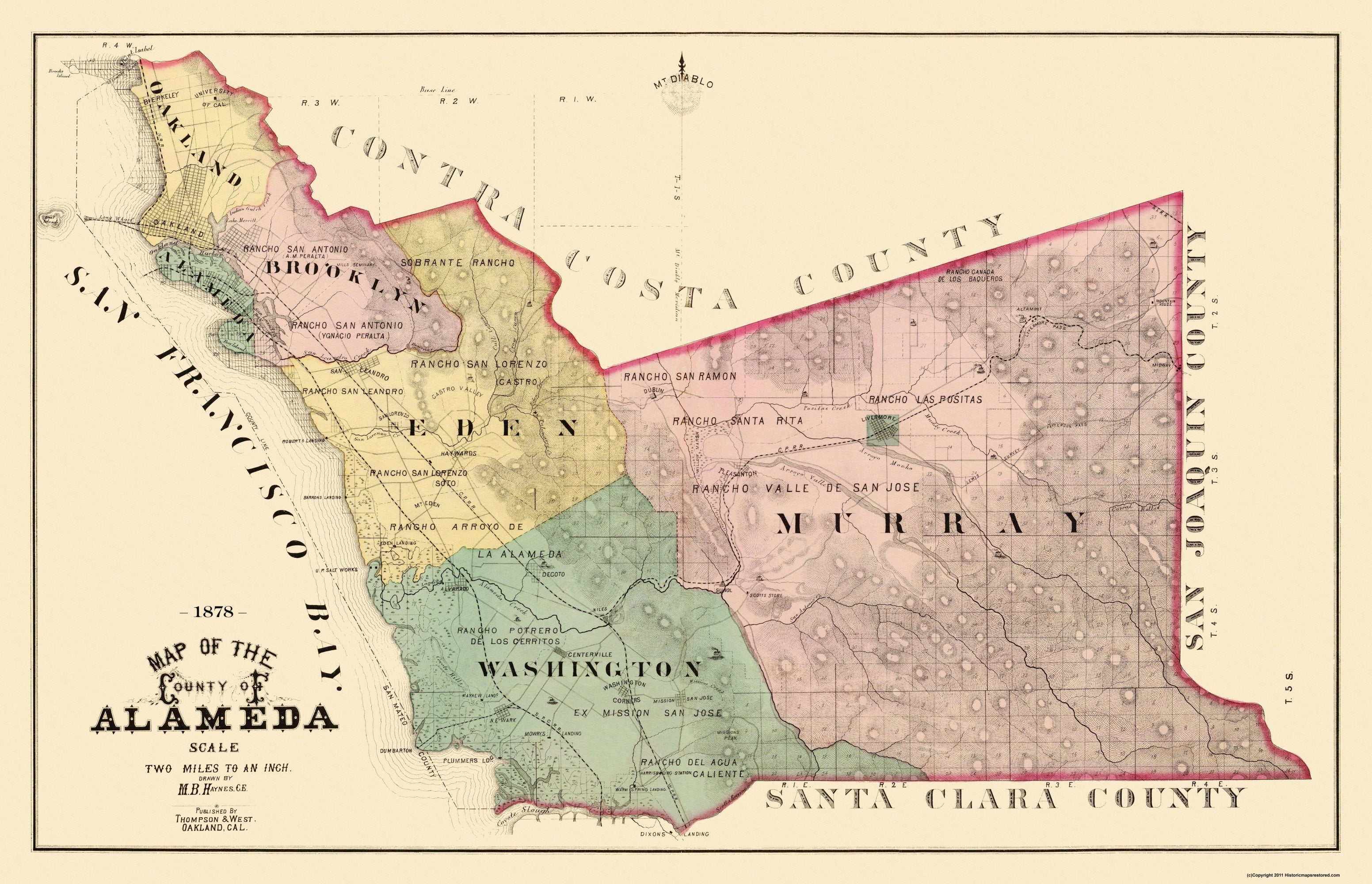 Historic County Map - Alameda County California - Thompson 1878 - 35.69 ...