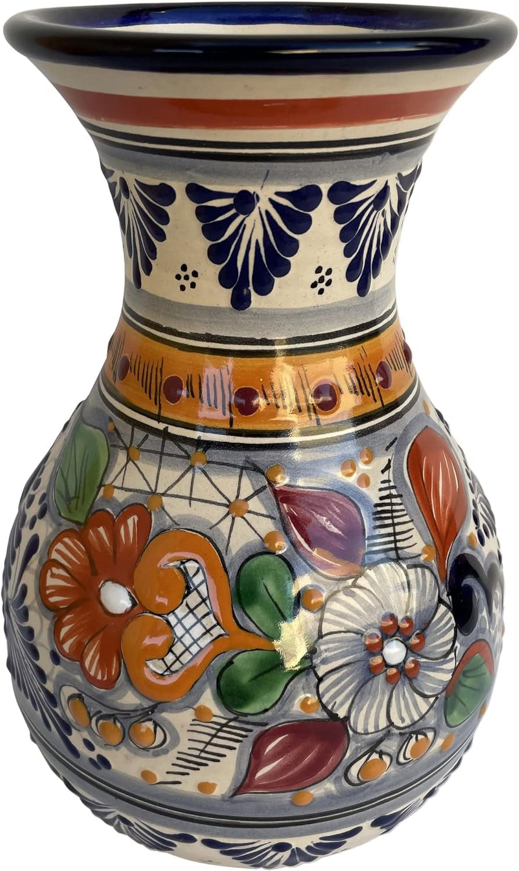 Alamo Handmade Colorful Mexican Talavera Flower Vase - Walmart.com