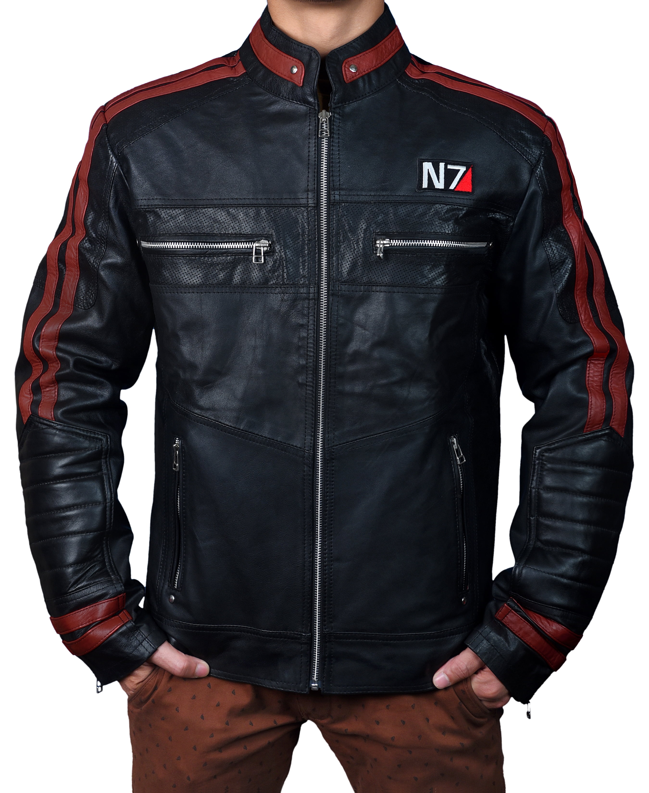 Alamodetrend Mass Effect N7 Real Leather Black Biker Motor Cycle Jacket ...