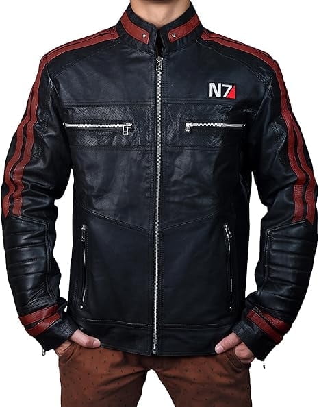 Mass Effect N7 Real Leather Black Biker Motor Cycle Jacket - Walmart.com