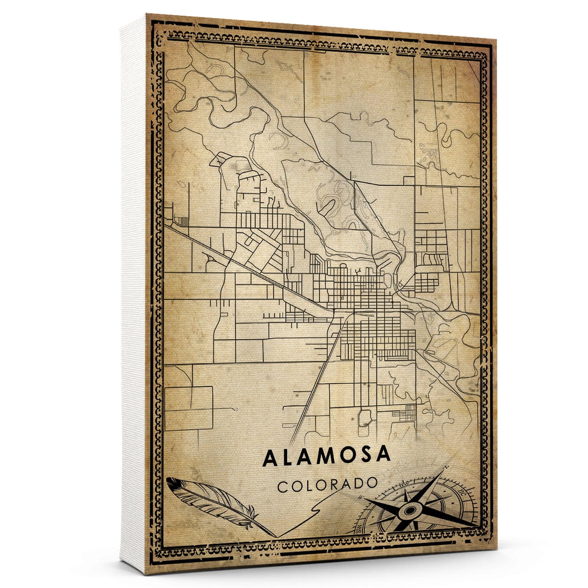Alamosa Vintage Map Prints Canvas, Colorado Map Art Canvas, Canvas ...
