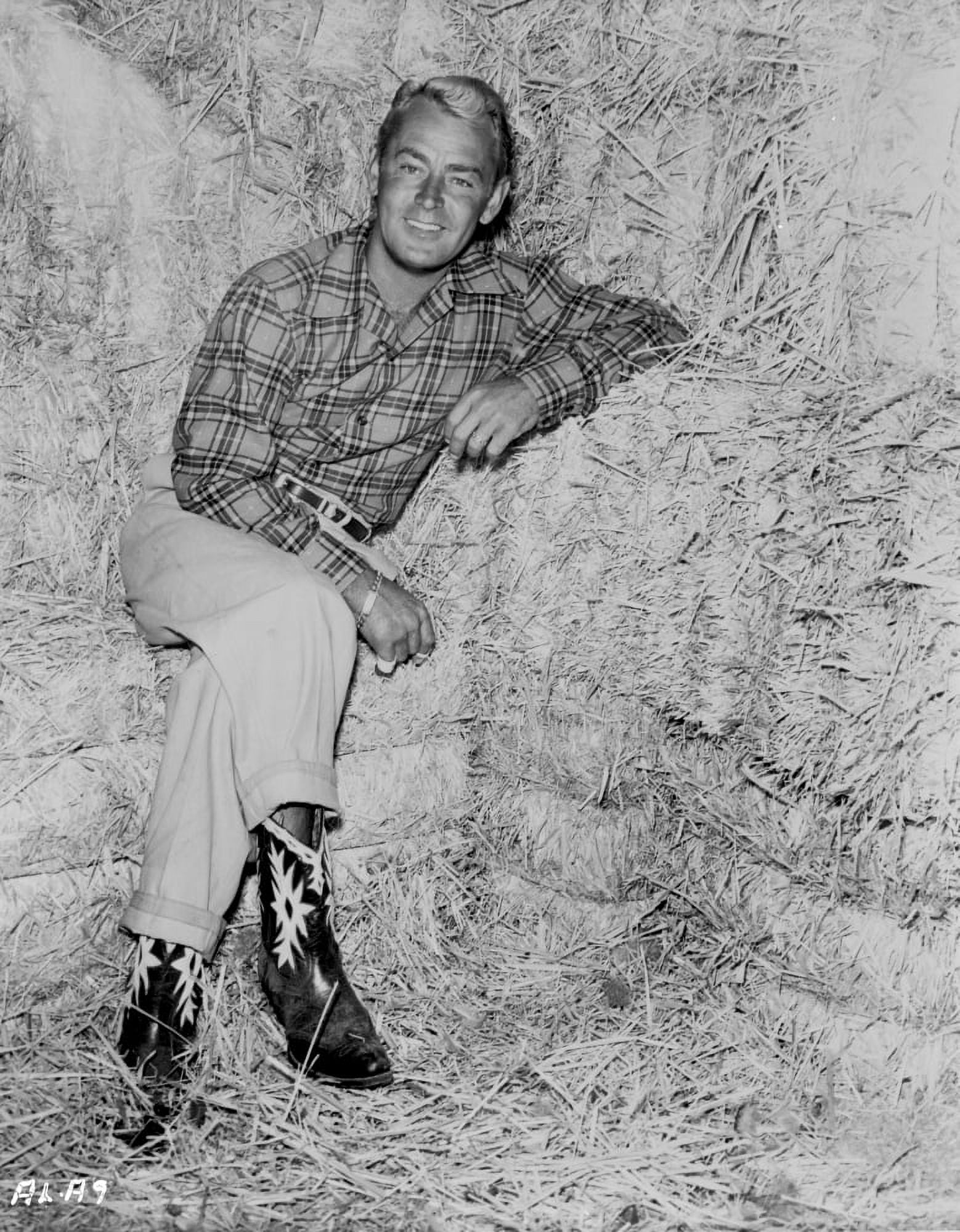 Alan Ladd sitting on a Hay Stack Portrait in Classic Photo Print (8 x ...