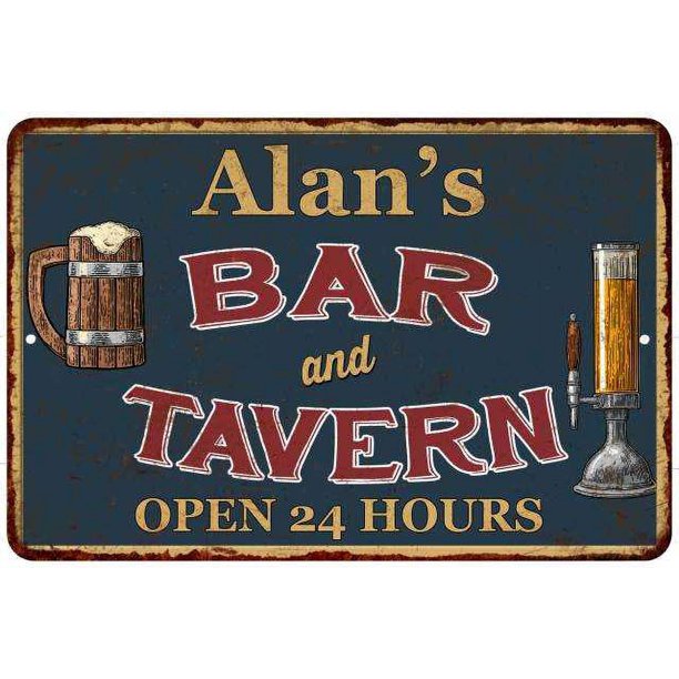 Alan's Green Bar & Tavern Rustic Sign 8 x 12 High Gloss Metal ...