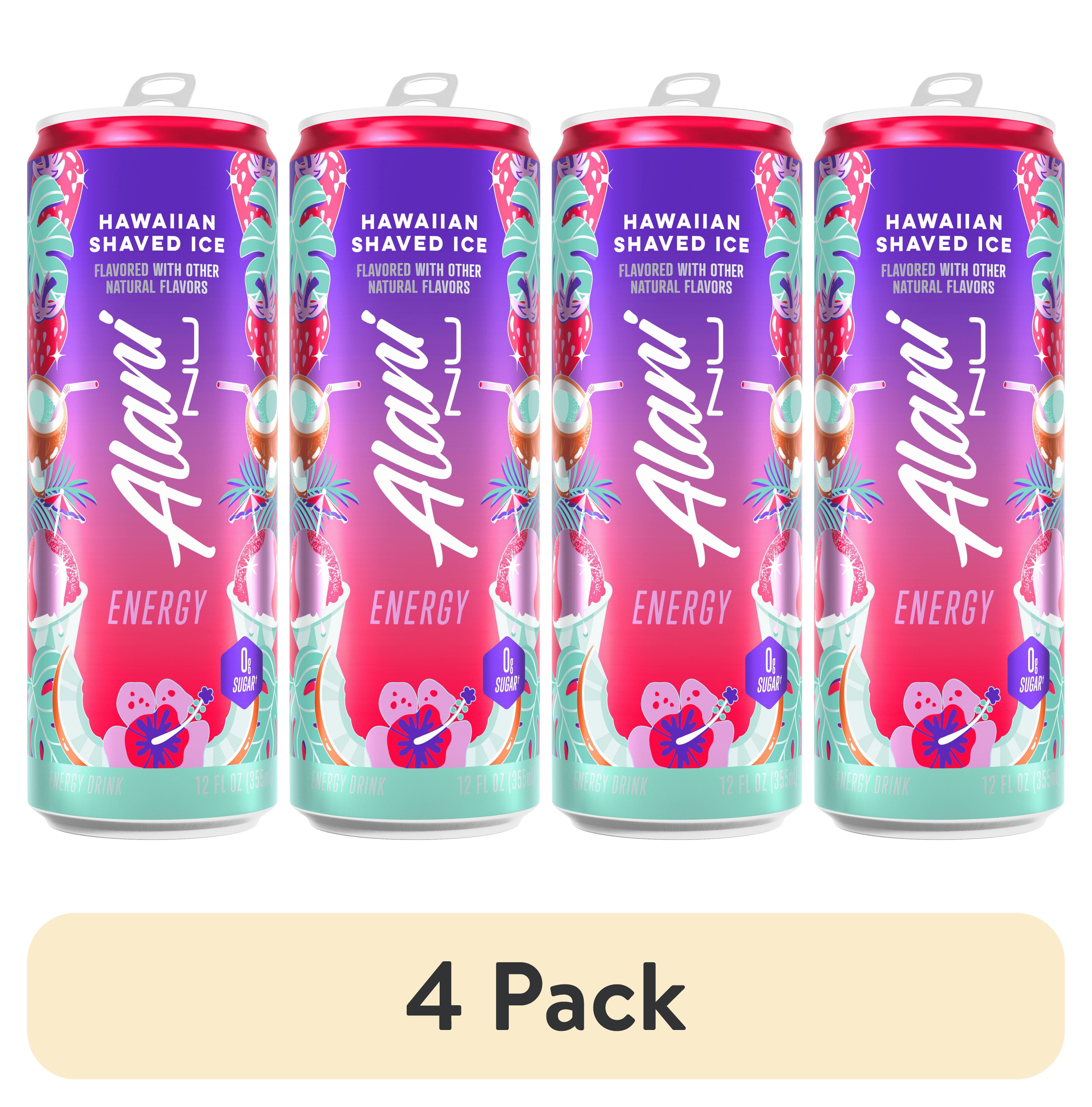 (4 pack) Alani Nu Sugar Free Energy Drink, Hawaiian Shaved Ice, 12 fl ...