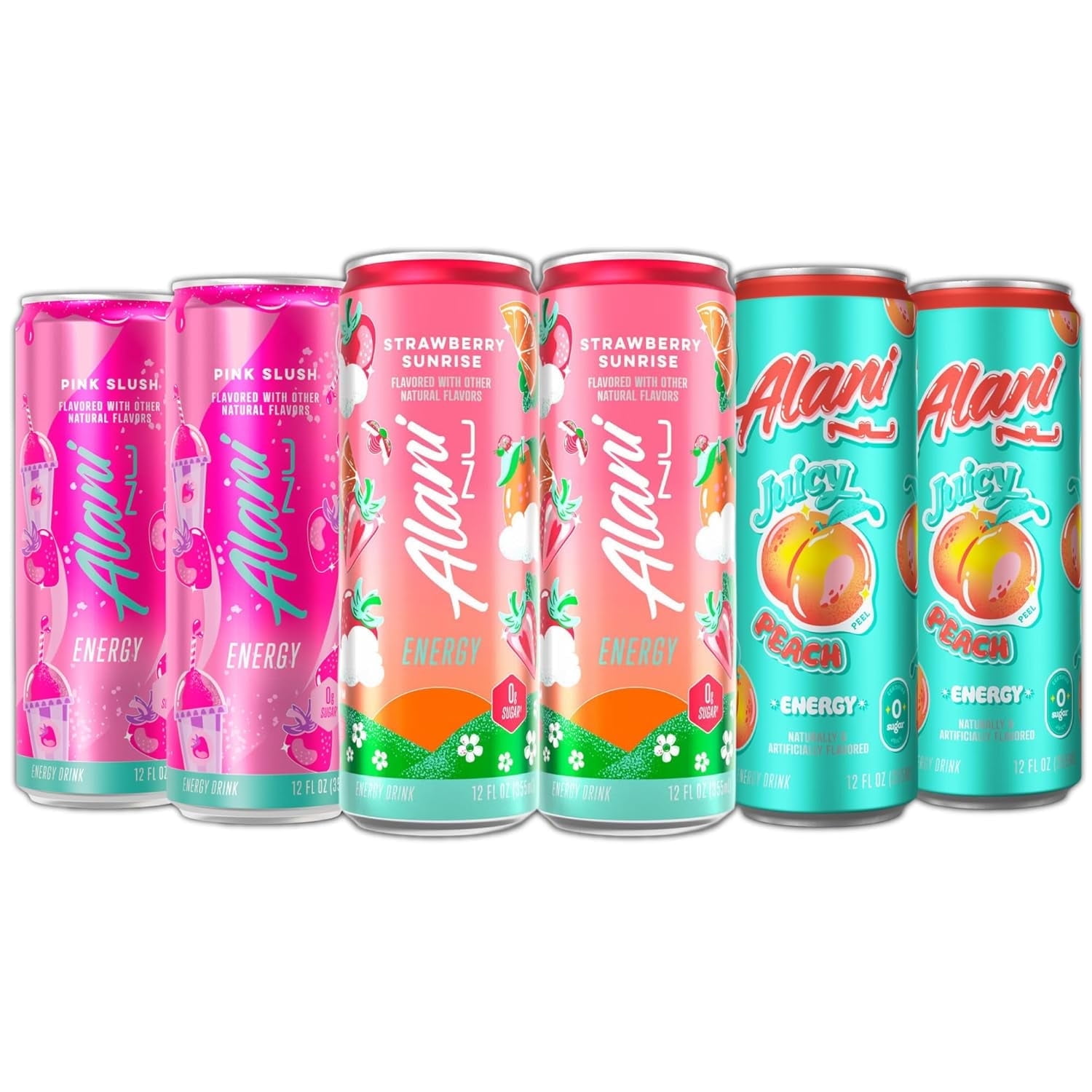 Alani Nu Energy Drinks Strawberry Sunrise, Pink Slush, Juicy Peach ...