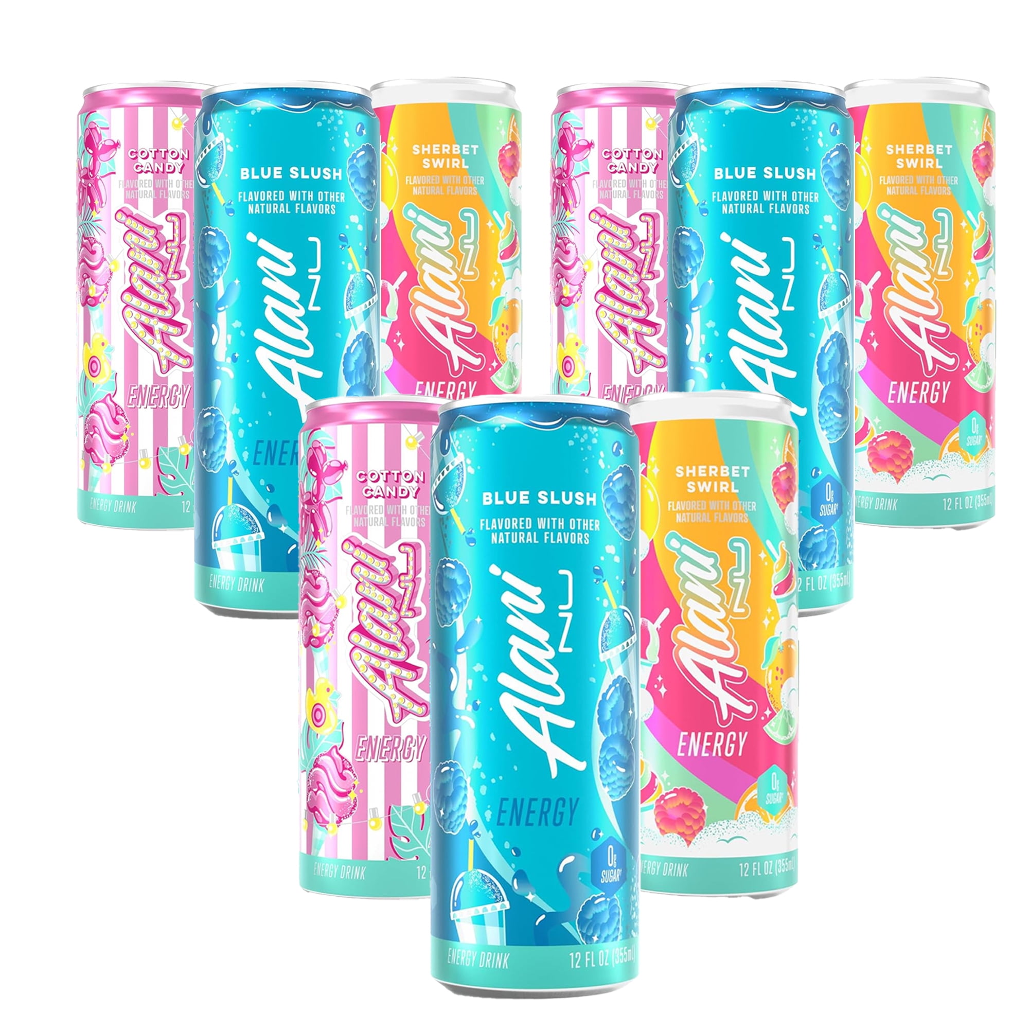 Alani Nu Energy Slush Variety, 12 fl oz, 9-pack, Blue Slush, Sherbet ...