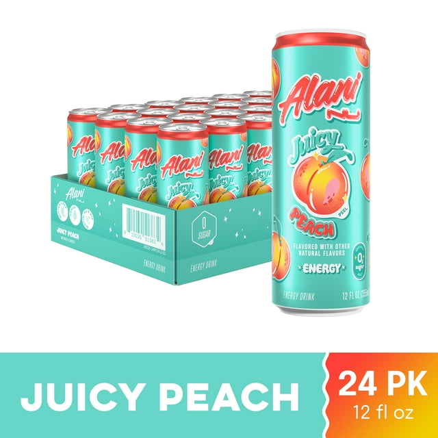Alani Nu Energy Drink, Juicy Peach, Sugar-Free, 24-pack, 12oz cans ...