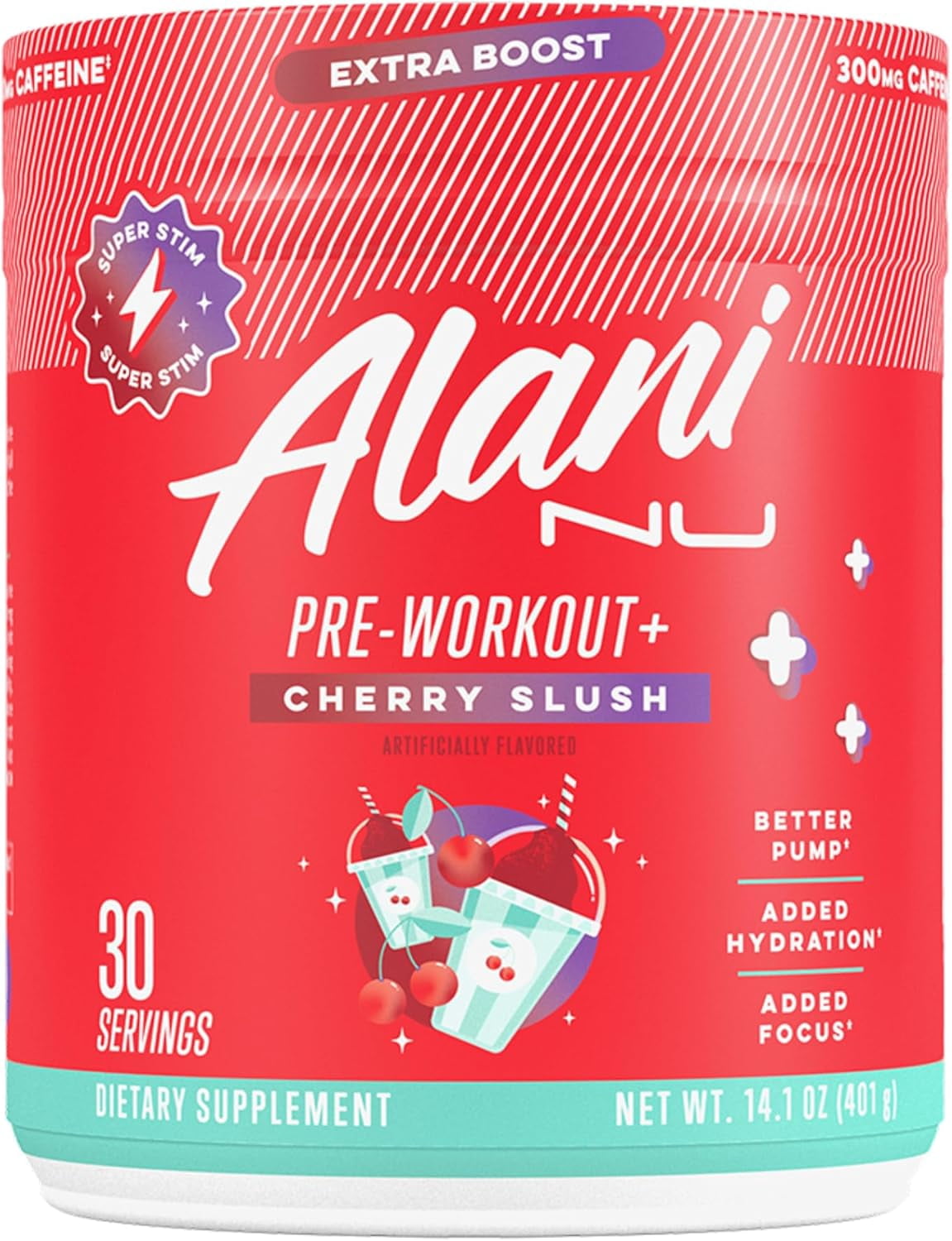 Alani Nu Pre-workout+ Powder, Cherry Slush, 30 Servings, 300mg Caffeine ...