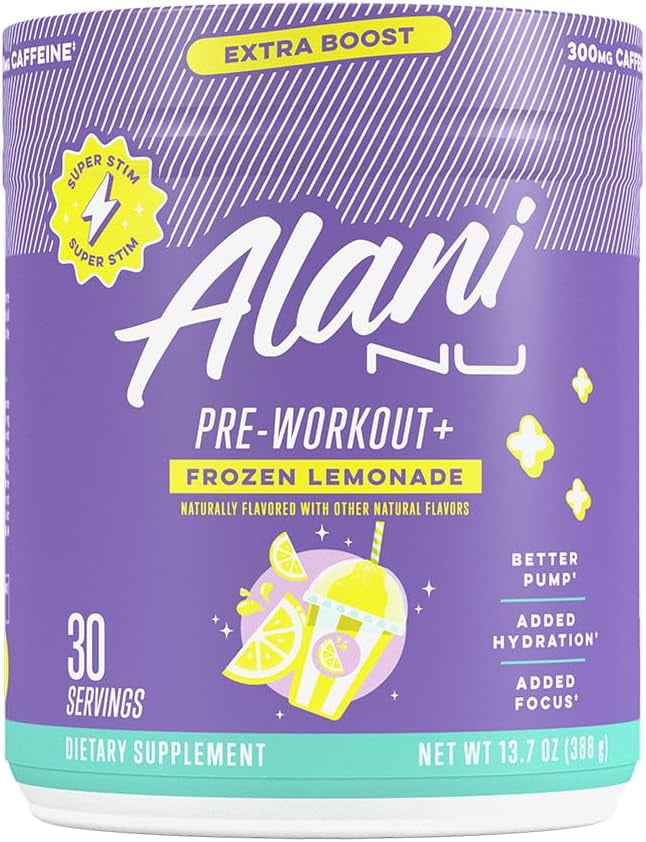 Alani Nu Pre-workout+ Powder, Frozen Lemonade, 30 Servings, 300mg ...