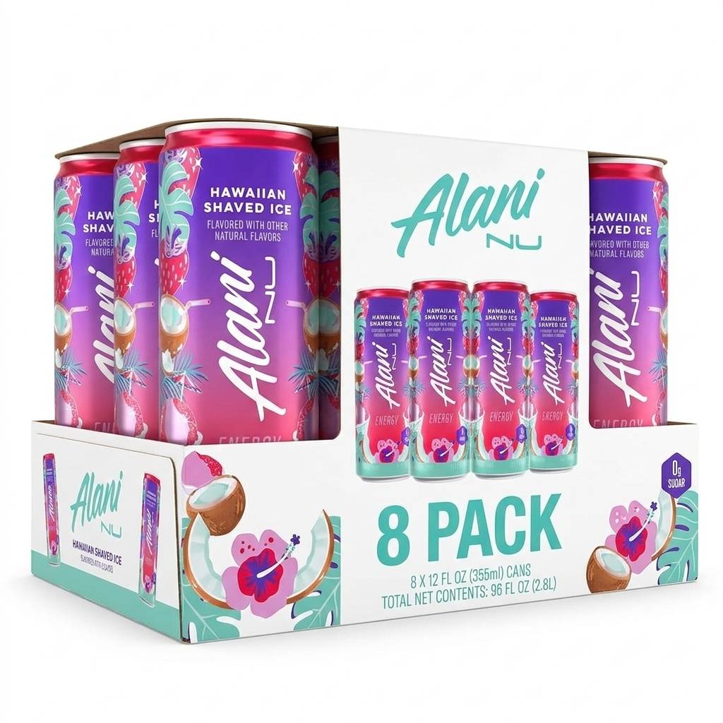 Alani Nu Sugar Free Energy Drink, Hawaiian Shaved Ice, 12 fl oz, 8 Pack ...