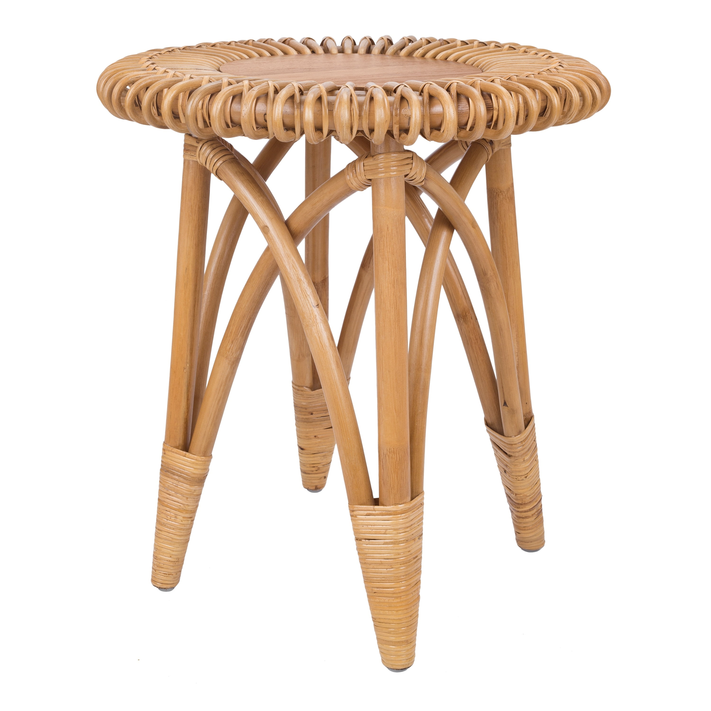 Alani Rattan Round Coffee Table & Side/ End Table w/ Wood Top Side/End Table - Honey - Walmart.com