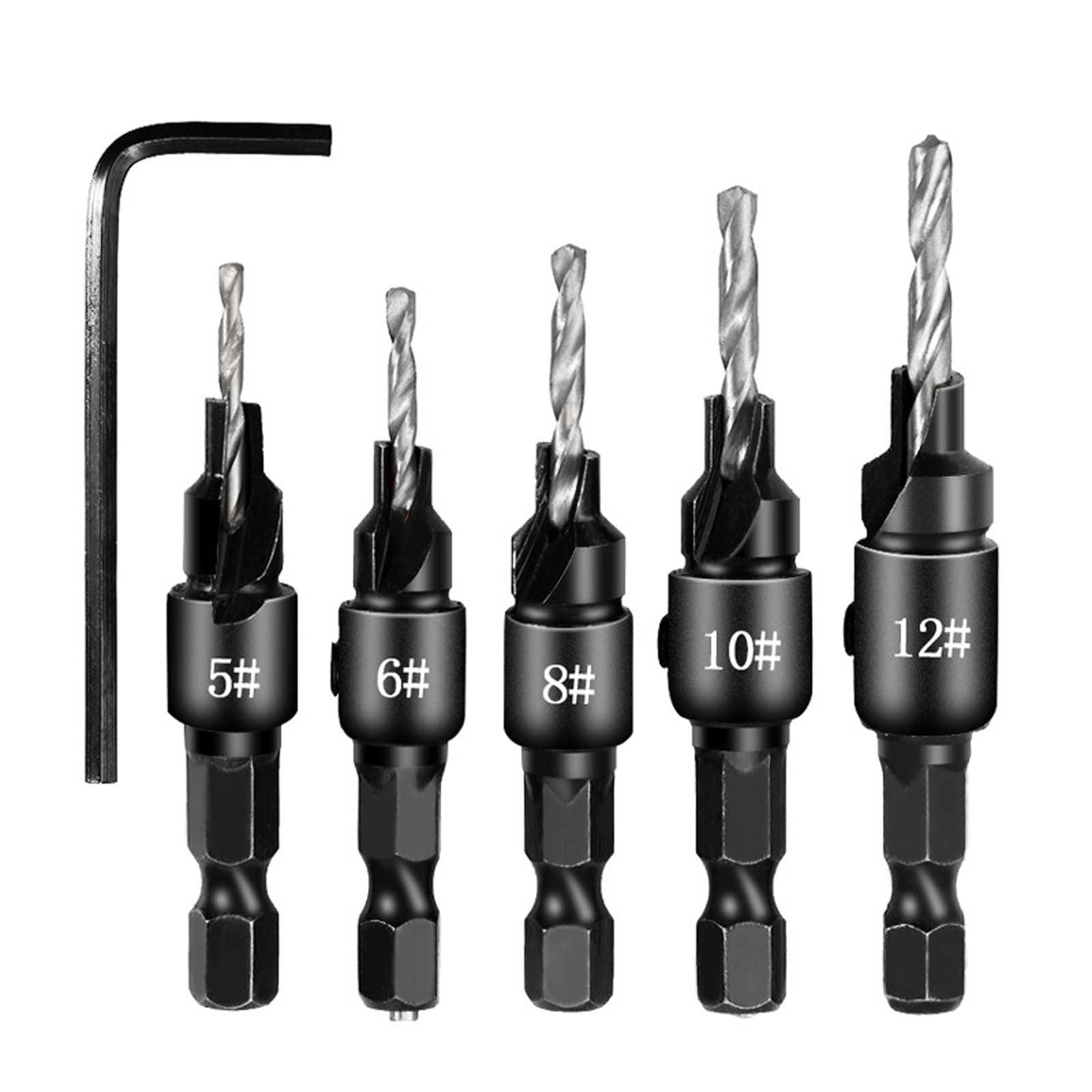 Alaparte 5Pcs Countersink Drill Bit Set Precision Drilling For Screw ...