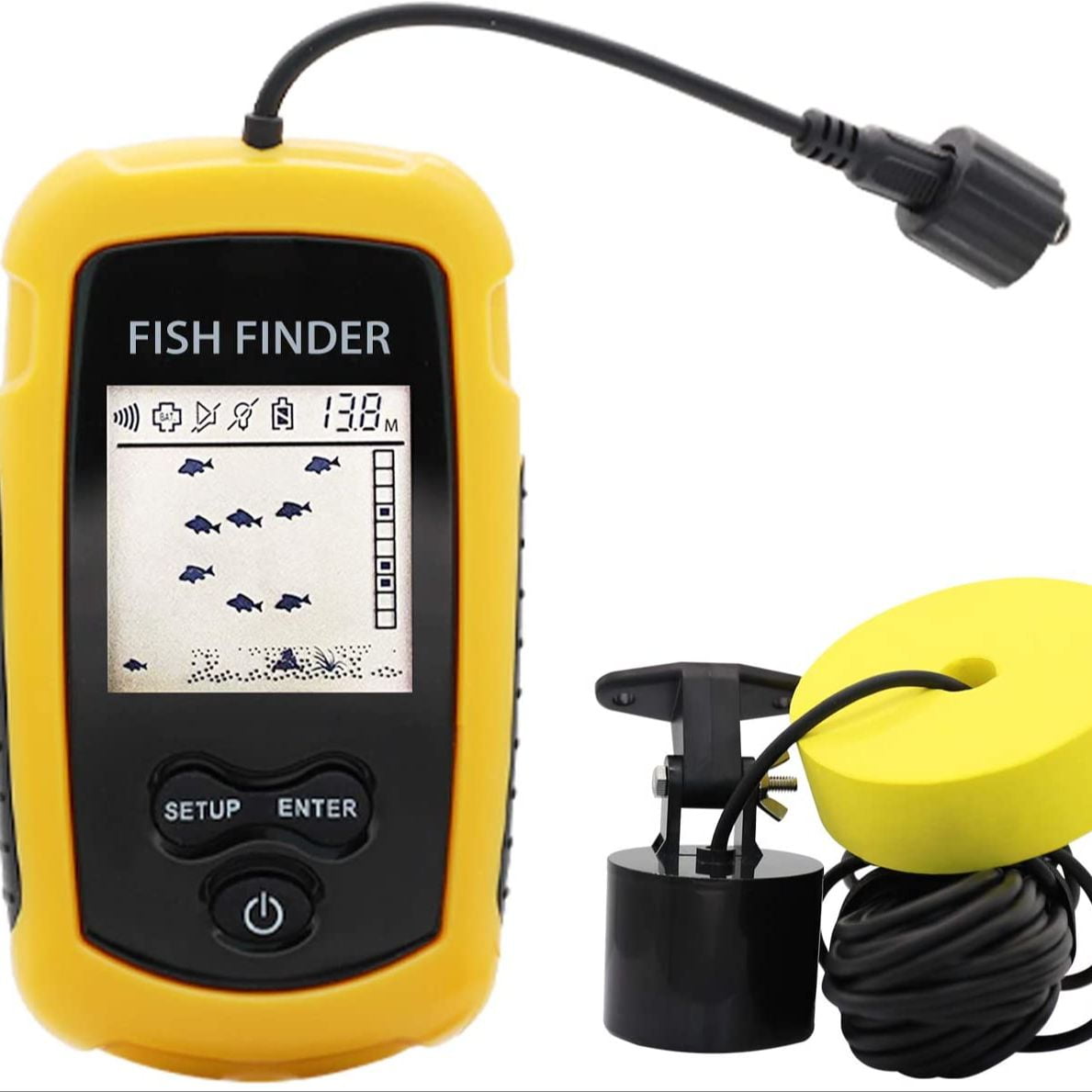 Alarm 100M Portable Sonar Fish Finders 45 degrees Sonar Coverage Echo ...