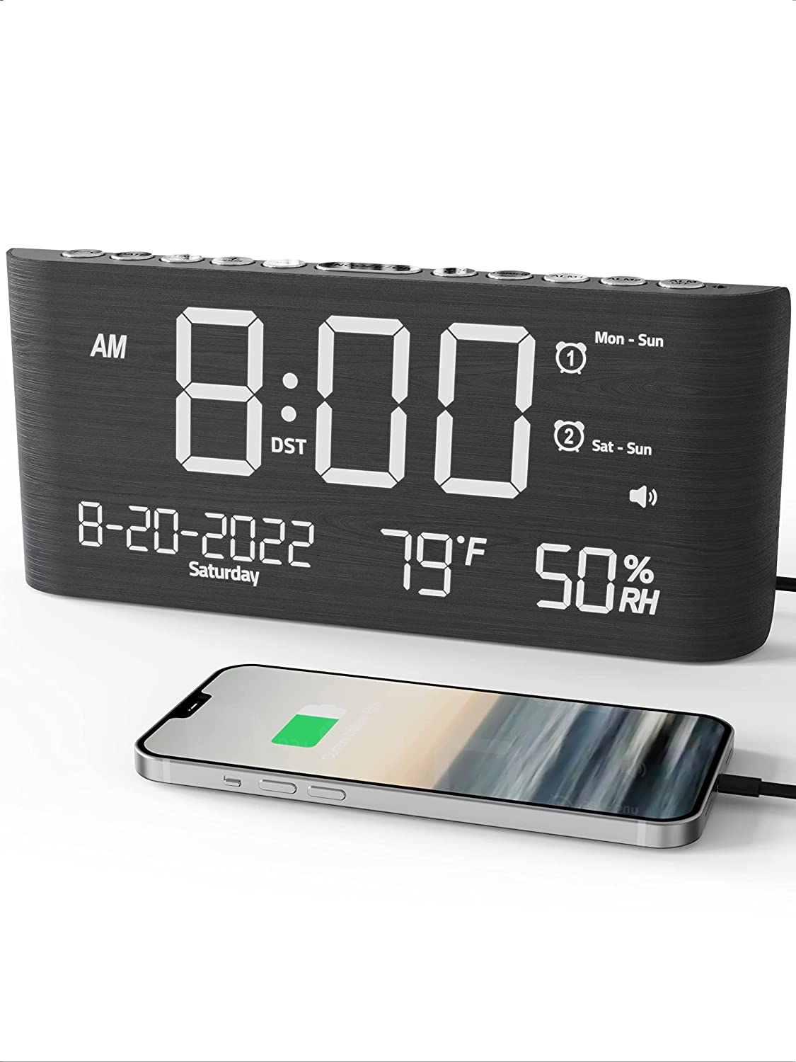 Alarm Clock, 8.7 Inch Digital Clock,5 Adjustable Volume Calendar Clock ...