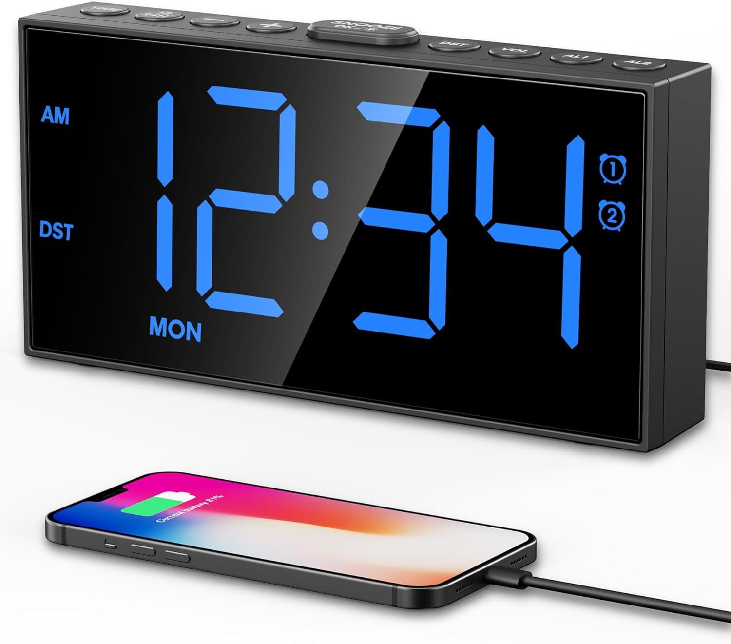 Alarm Clock for Bedroom, 2 Alarms Loud LED Big Display Plug in Simple Basic Digital Clock with ...