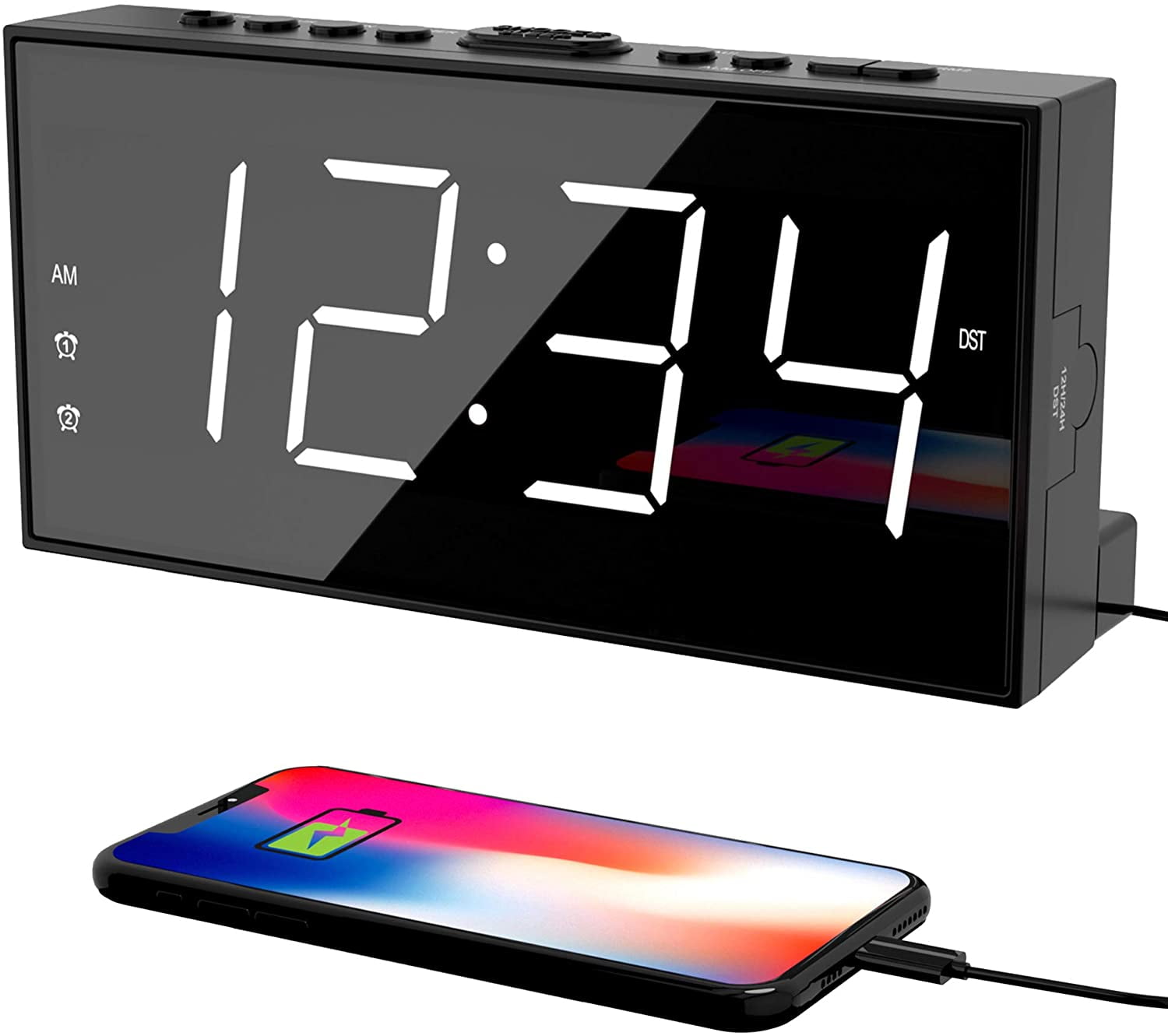 Alarm Clock for Bedroom, 2 Alarms Loud LED Big Display Plug in Simple ...