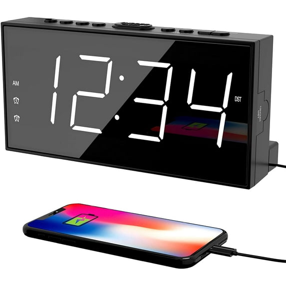 Alarm Clock for Bedroom, 2 Alarms Loud LED Big Display Plug in Simple ...
