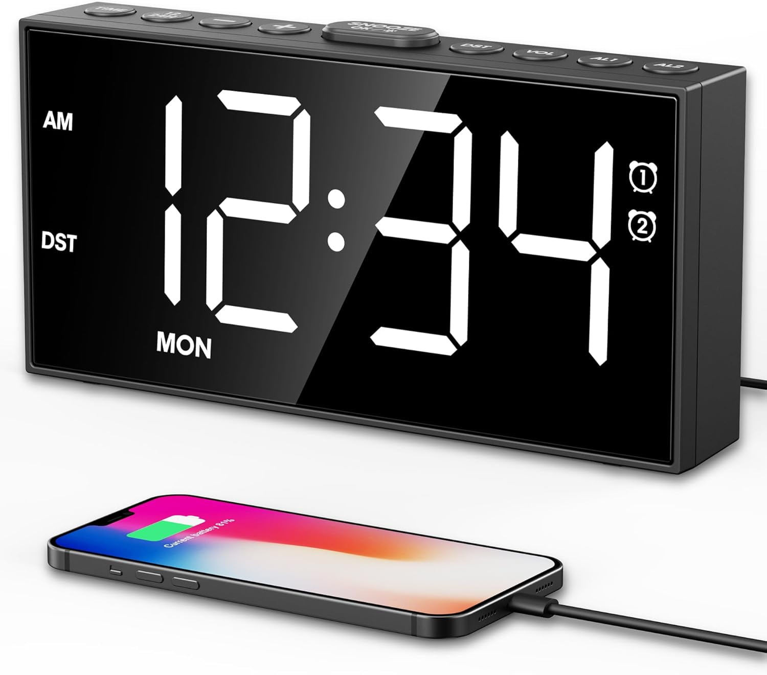 Alarm Clock for Bedroom, 2 Alarms Loud LED Big Display Plug in Simple ...