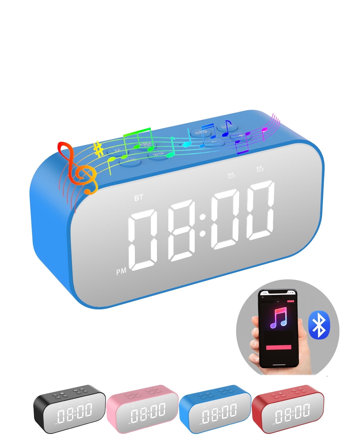 Alarm Clock with Bluetooth Speaker for Heavy Sleepers Adults,Digital ...