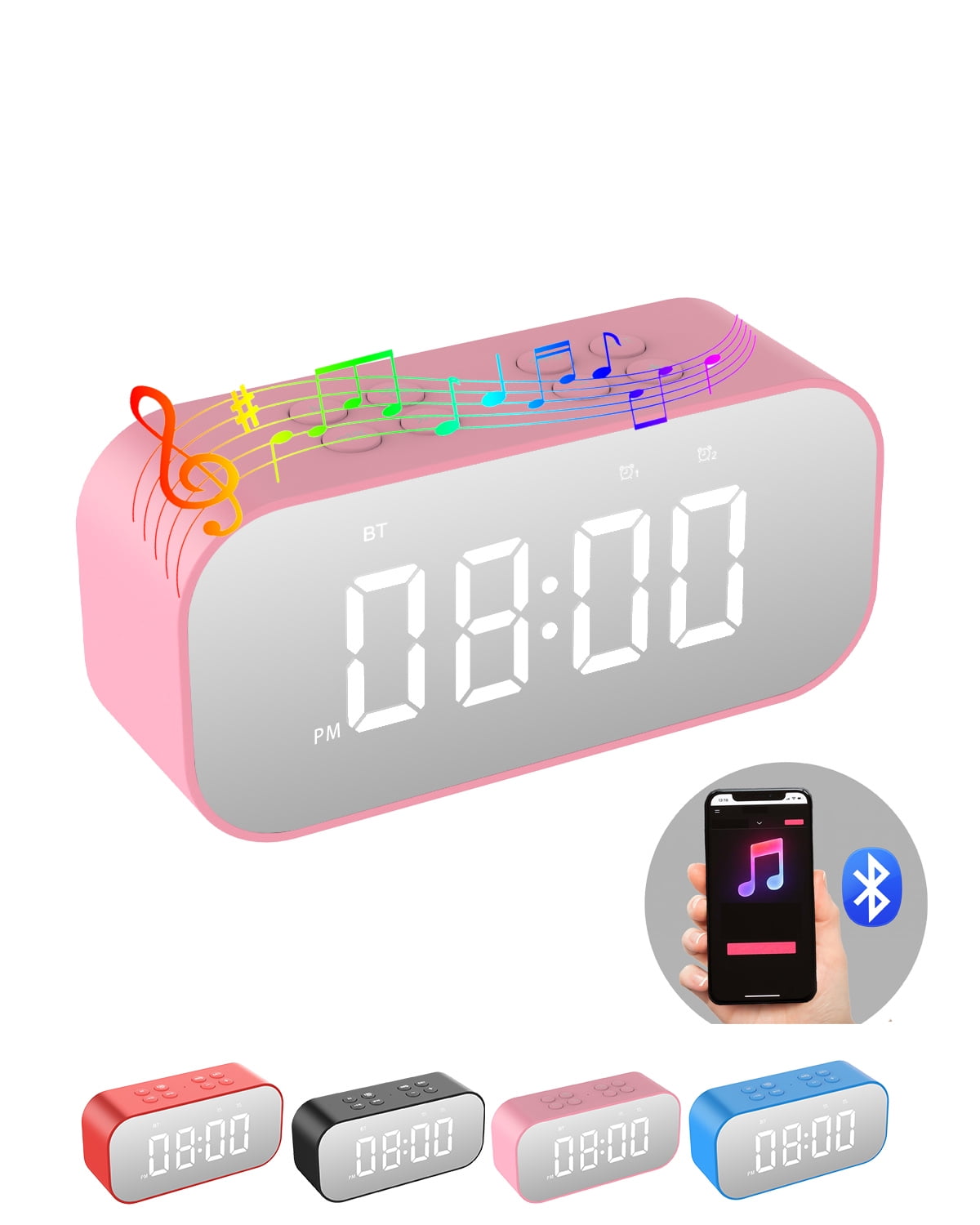 Alarm Clock with Bluetooth Speaker for Heavy Sleepers Adults,Digital ...