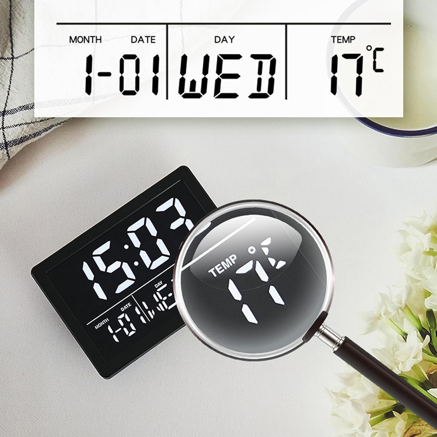 Alarm Clock, Digital Alarm Clock with Clear LCD Screen Time Date Week ...