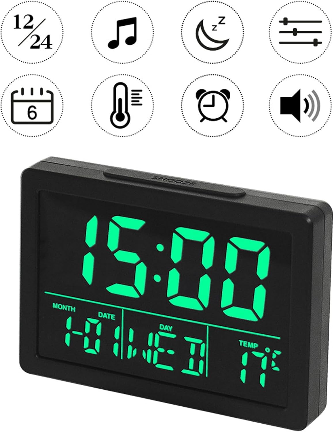 Alarm Clock, Digital Alarm Clock with Clear LCD Screen Time Date Week ...