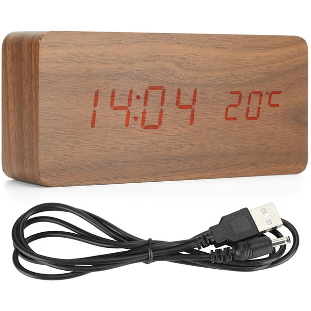 Alarm Clock, Digital Bedside LED Smart Electronic Sound Control Wood ...