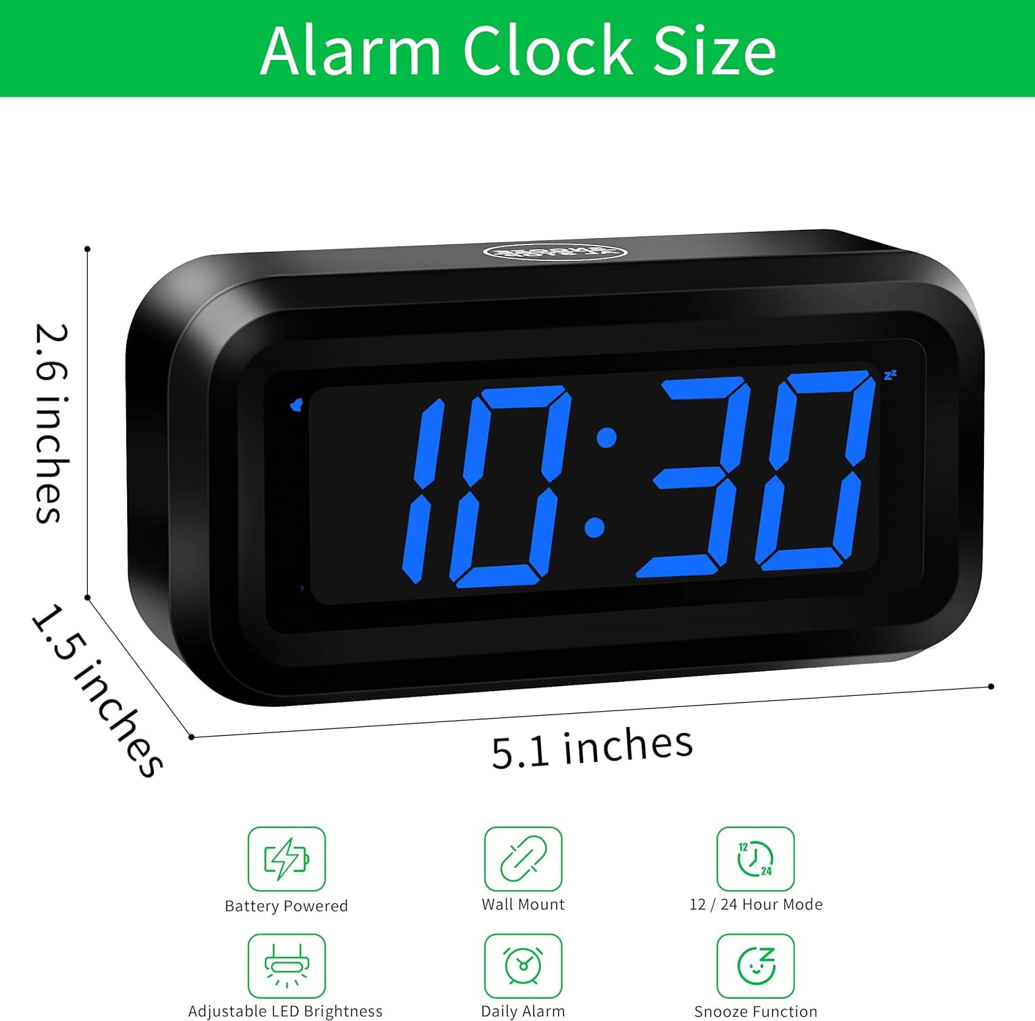 Alarm Clock, Digital Clock, 1.2Inch Dark Blue Led Clock, Adjustable ...