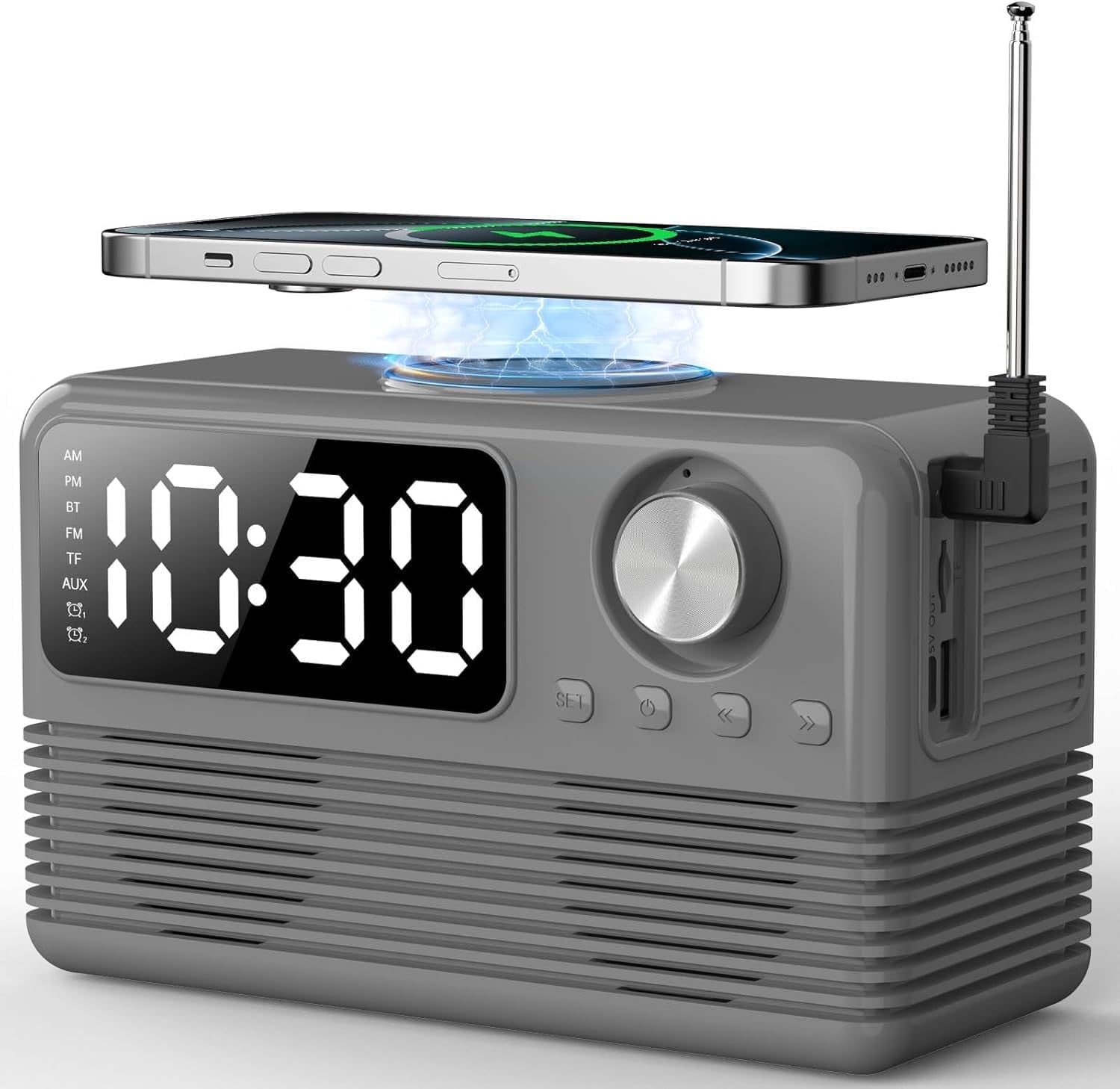 Alarm Clock FM Radio, Bluetooth Speaker with 15W Fast Wireless Charger ...