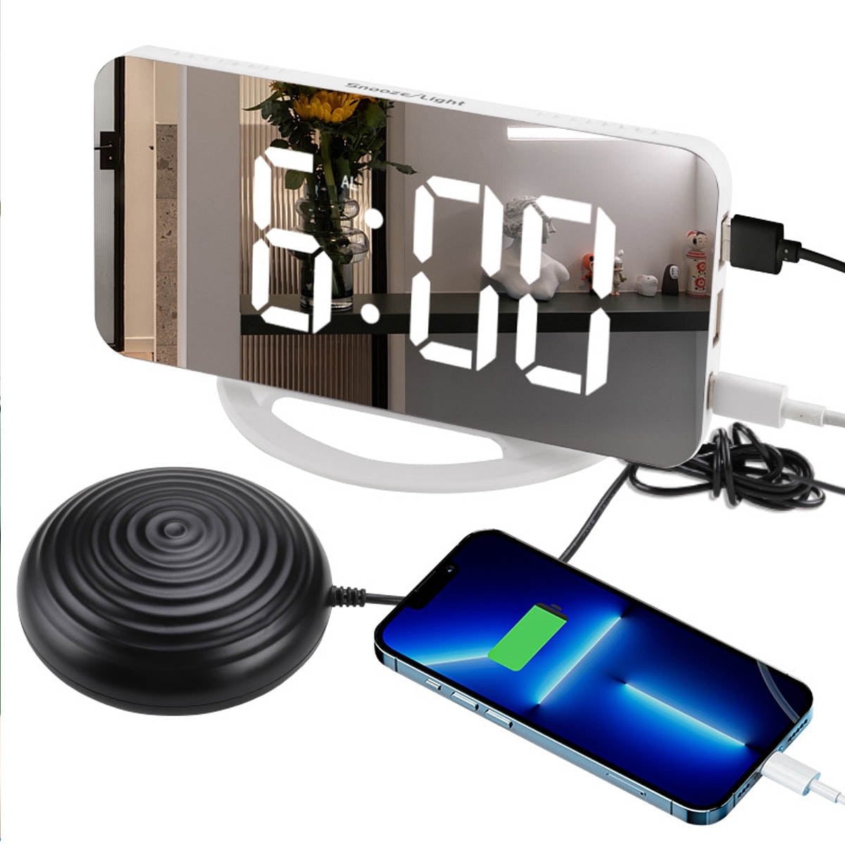 Alarm Clock for Heavy Sleepers , 8.7'' Large LED Digital Mirror Alarm ...