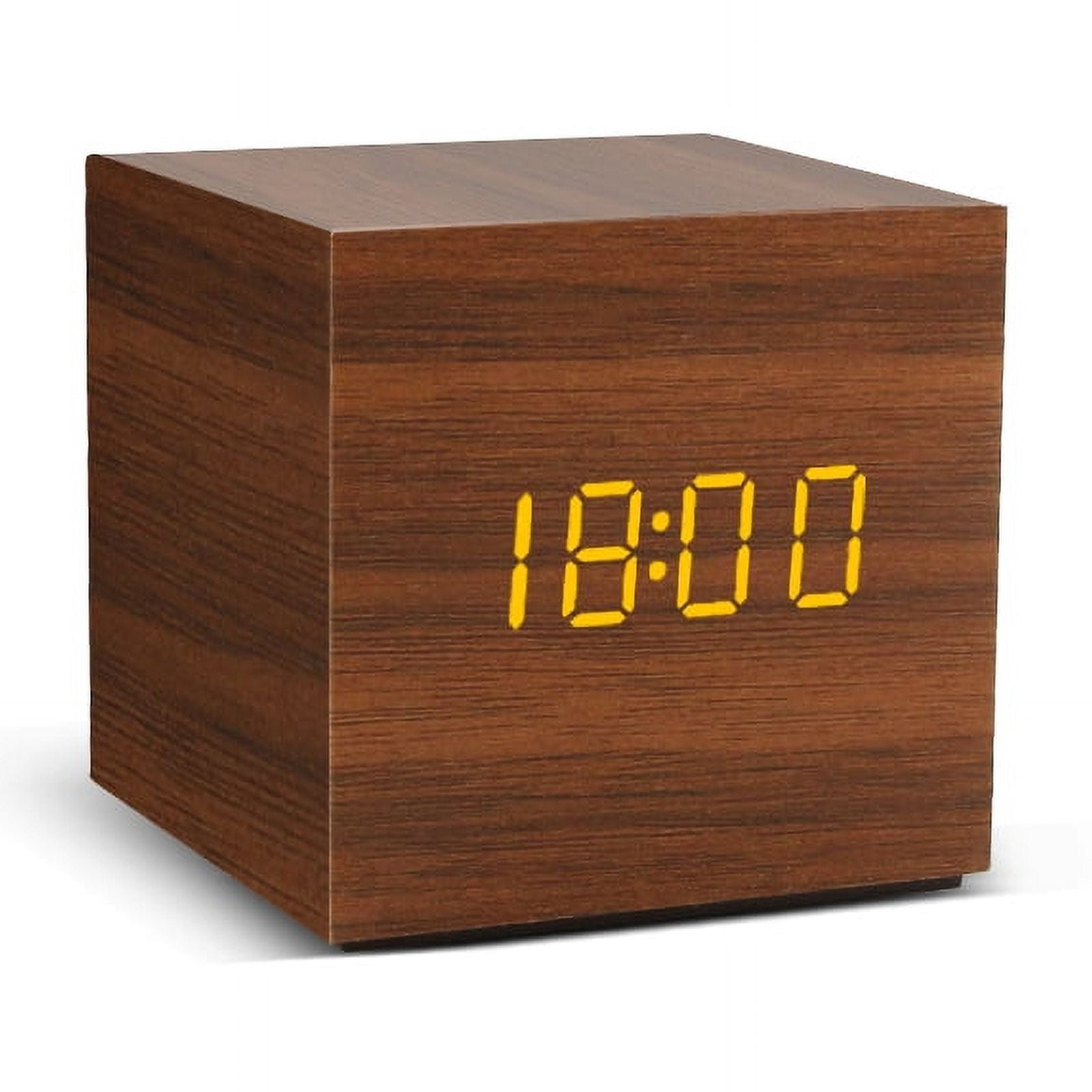 Alarm Clock LED Wooden Watch Table Voice Control Digital Wood ...