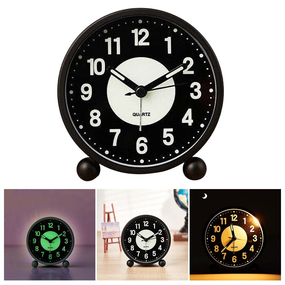 Alarm Clock Luminous 4 "Round Silent Analog Table Clock Non-Ticking ...