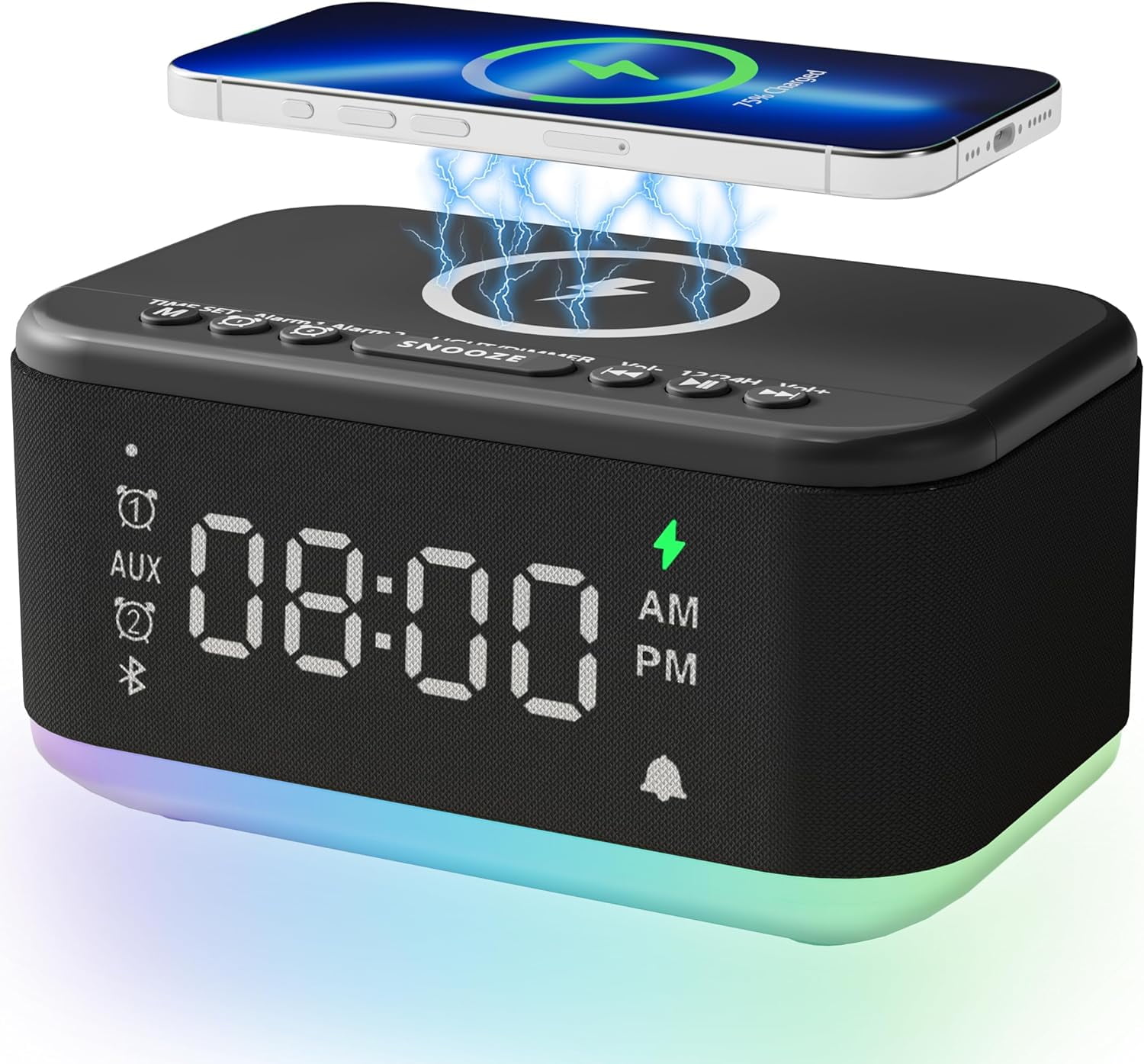 Alarm Clock Speaker Wireless Charger, Digital Alarm Clocks Bedrooms ...