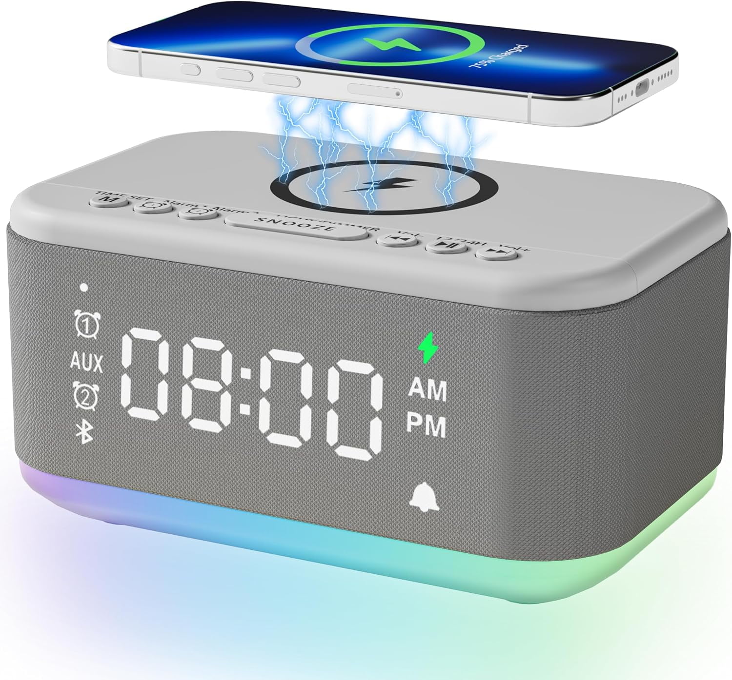 Alarm Clock Speaker Wireless Charger, Digital Alarm Clocks Bedrooms ...