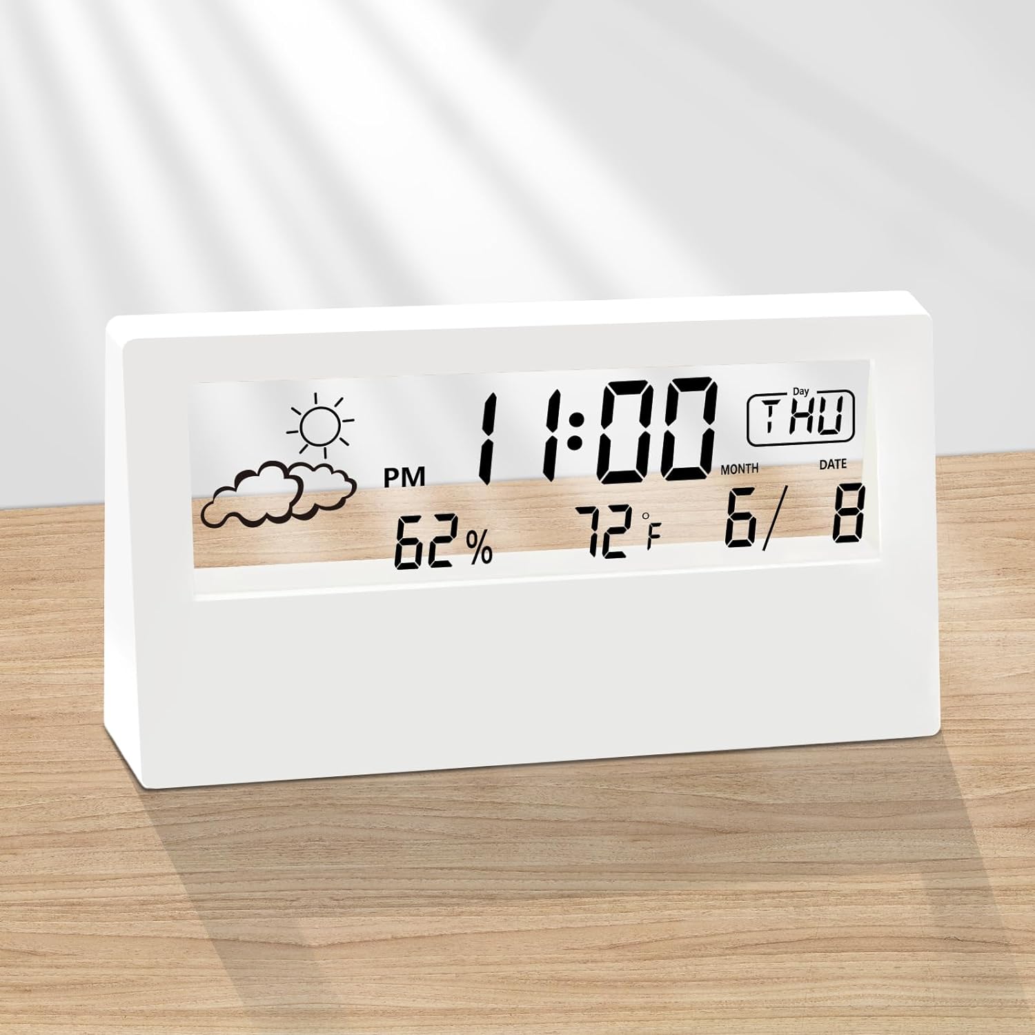 Alarm Clock, Transparent Modern Design, Temperature, Humidity, Snooze ...