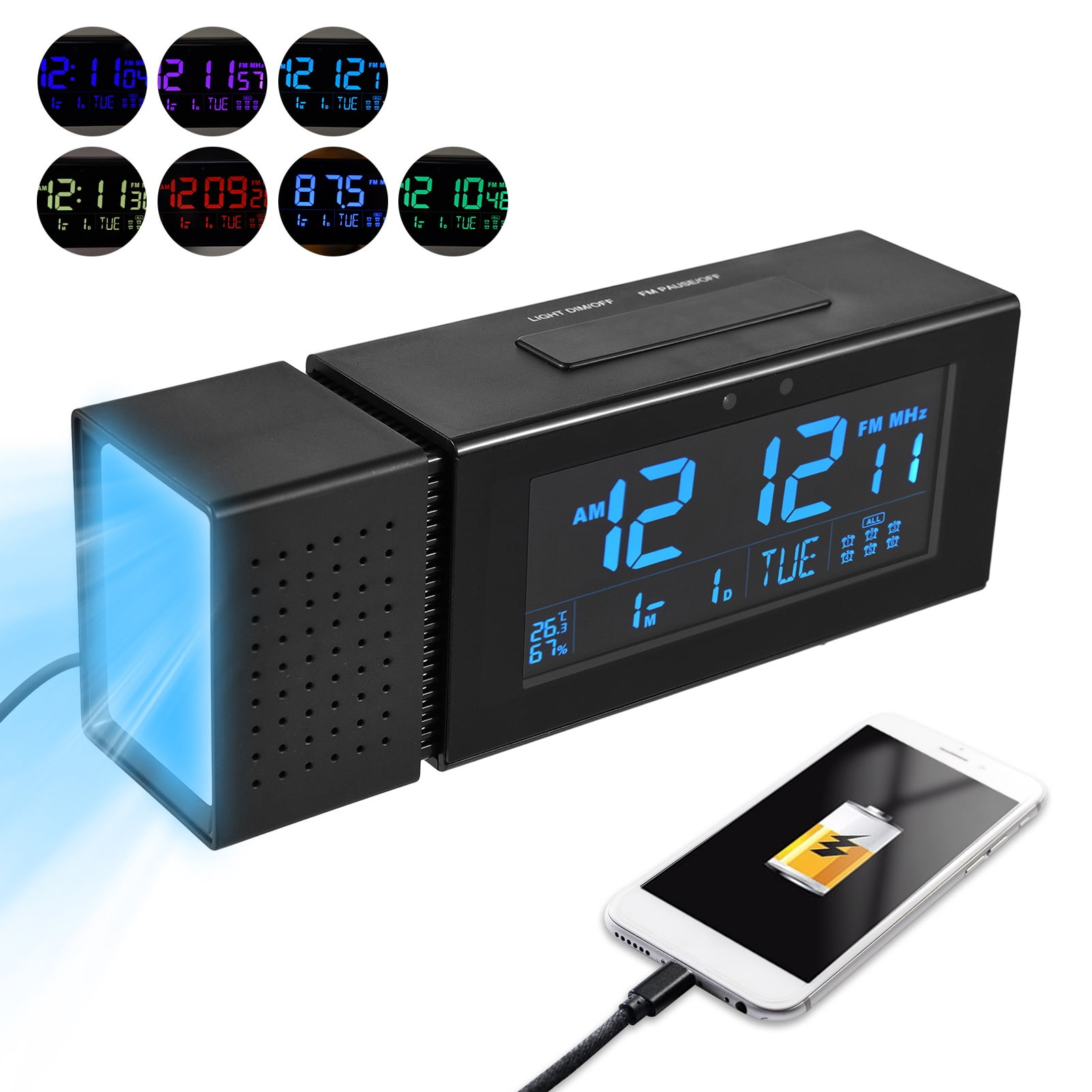 Alarm Clock,Usb Output Radio Usb Display With Snooze Screen 7 Colors ...