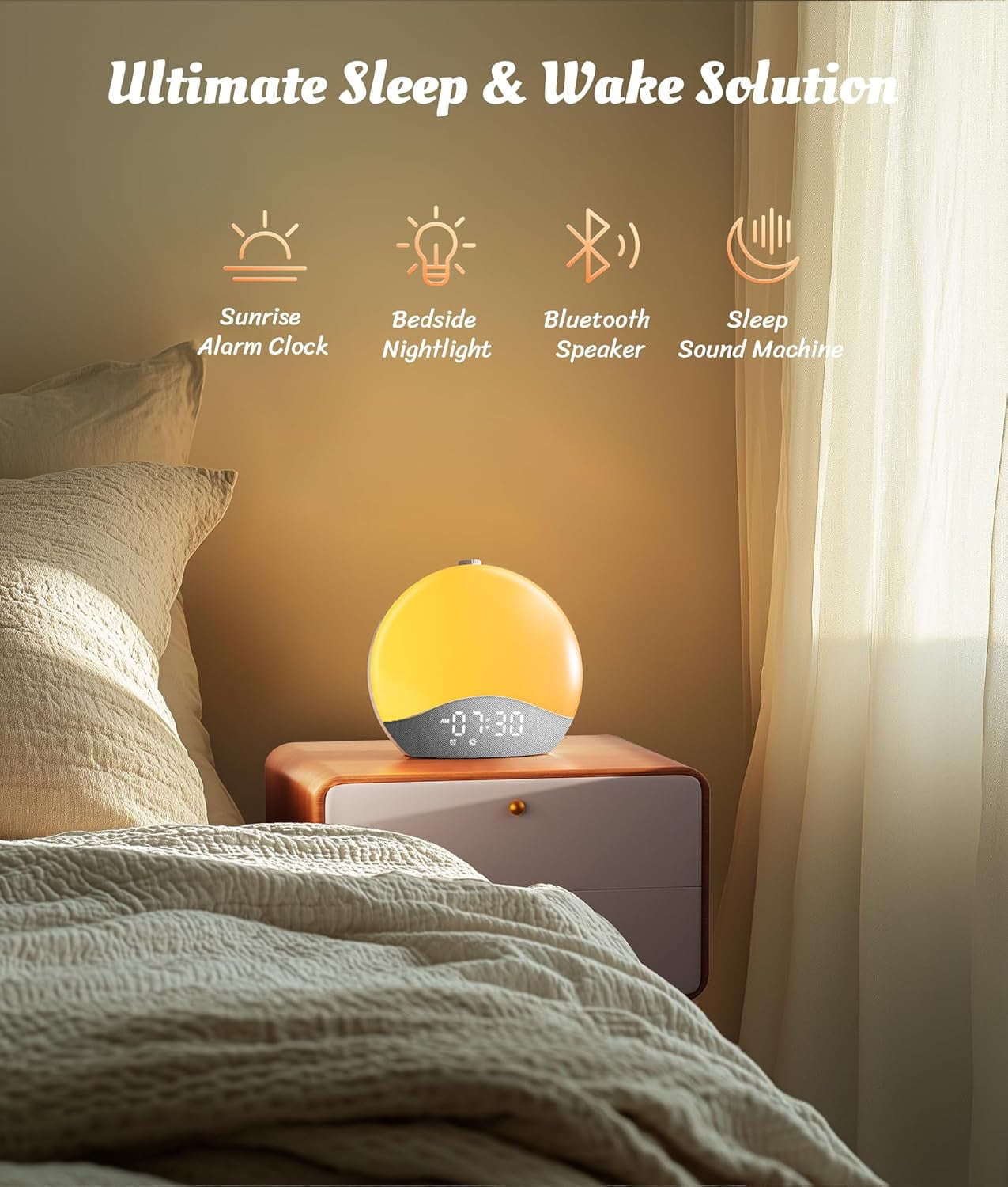 Alarm Clock, White Noise Sound , Backlit Buttons, 26 Sounds, 17 Night ...