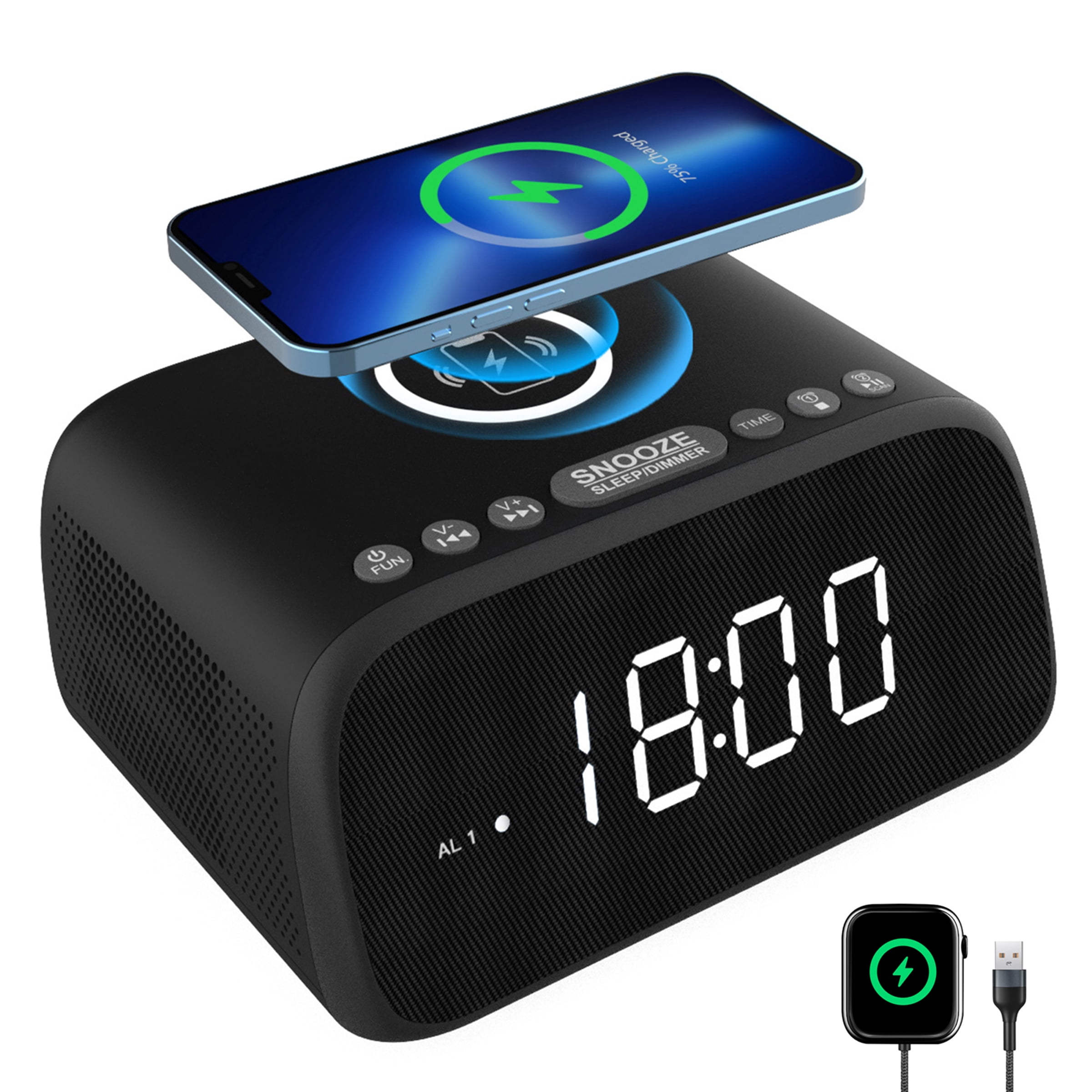 Alarm Clock with Wireless Charging, Bluetooth Alarm Clock with Speaker ...