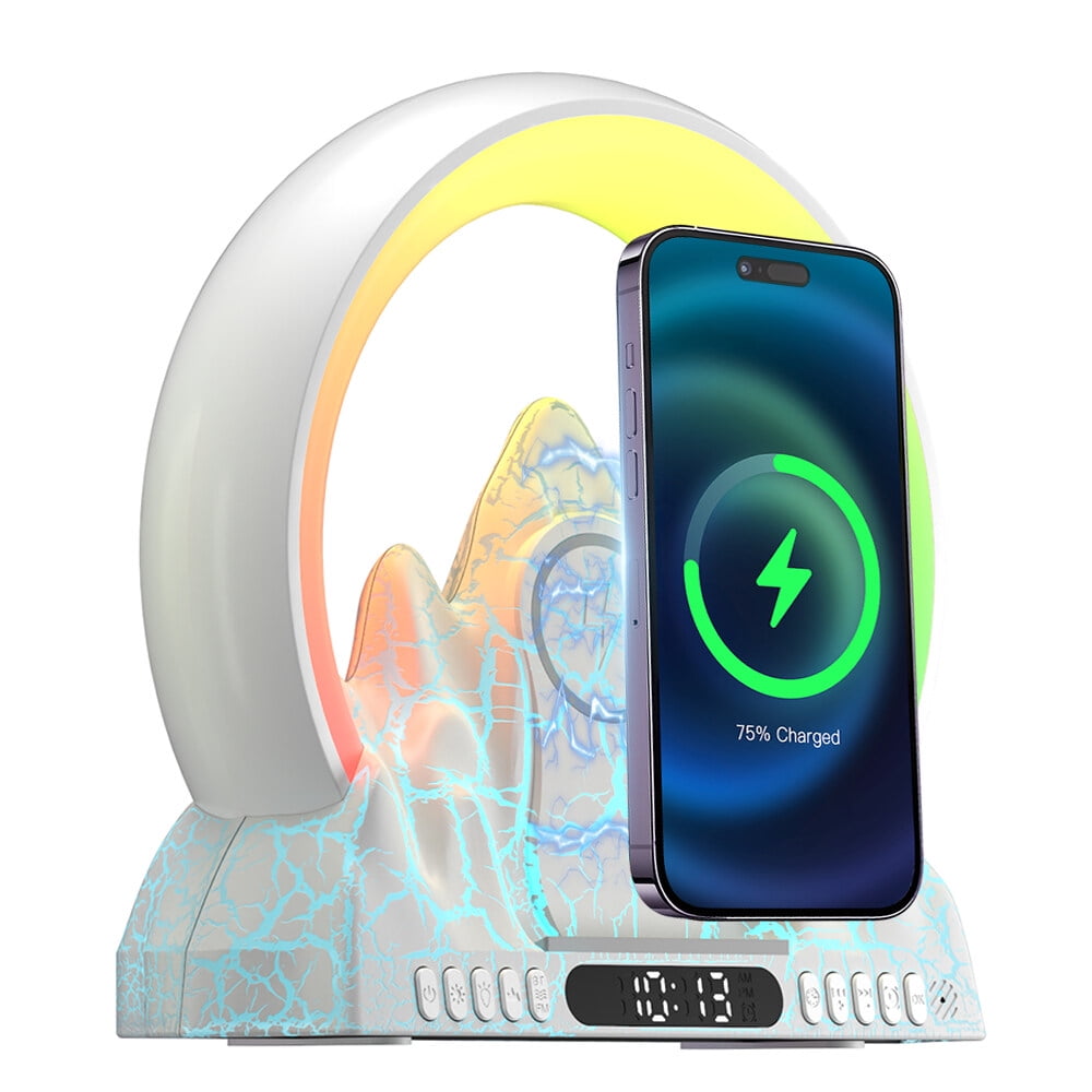 Alarm Clock with Wireless Charging Tuya APP Remote Control 12/24H White ...